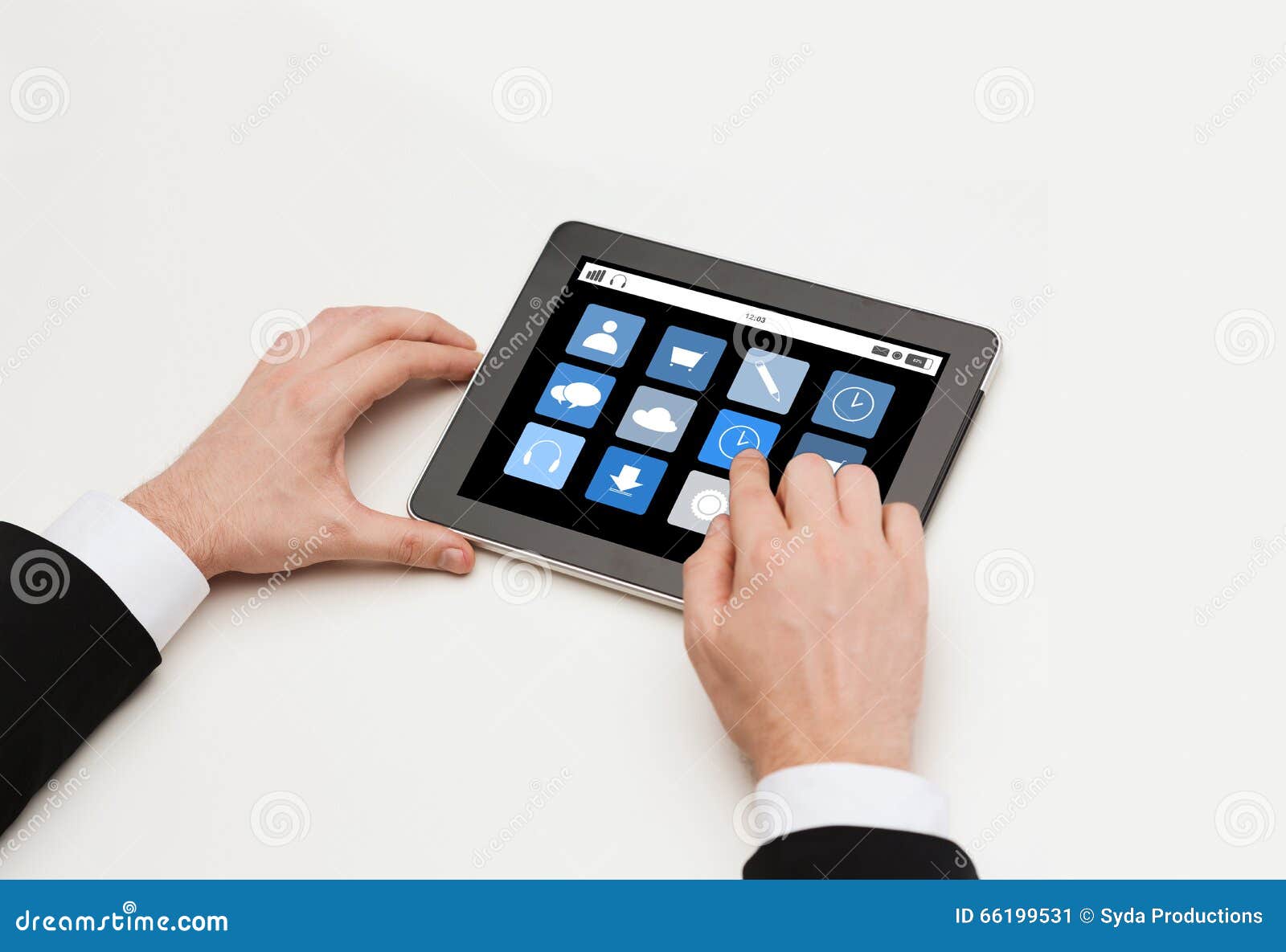 Close Up of Man Hands with App Icons on Tablet Pc Stock Image - Image ...