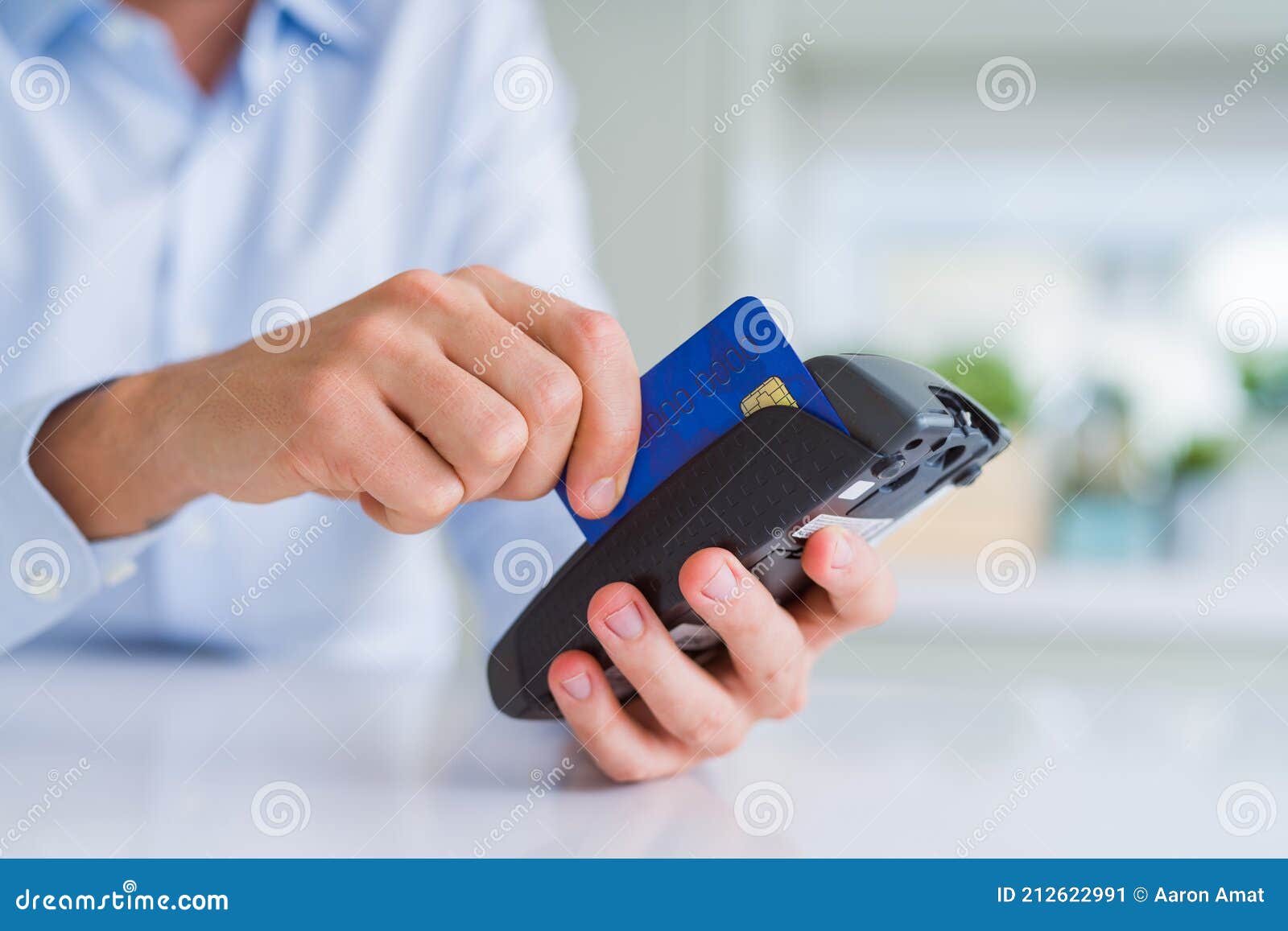 Close Up of Man Hands Holding Pos Terminal Stock Image - Image of ...