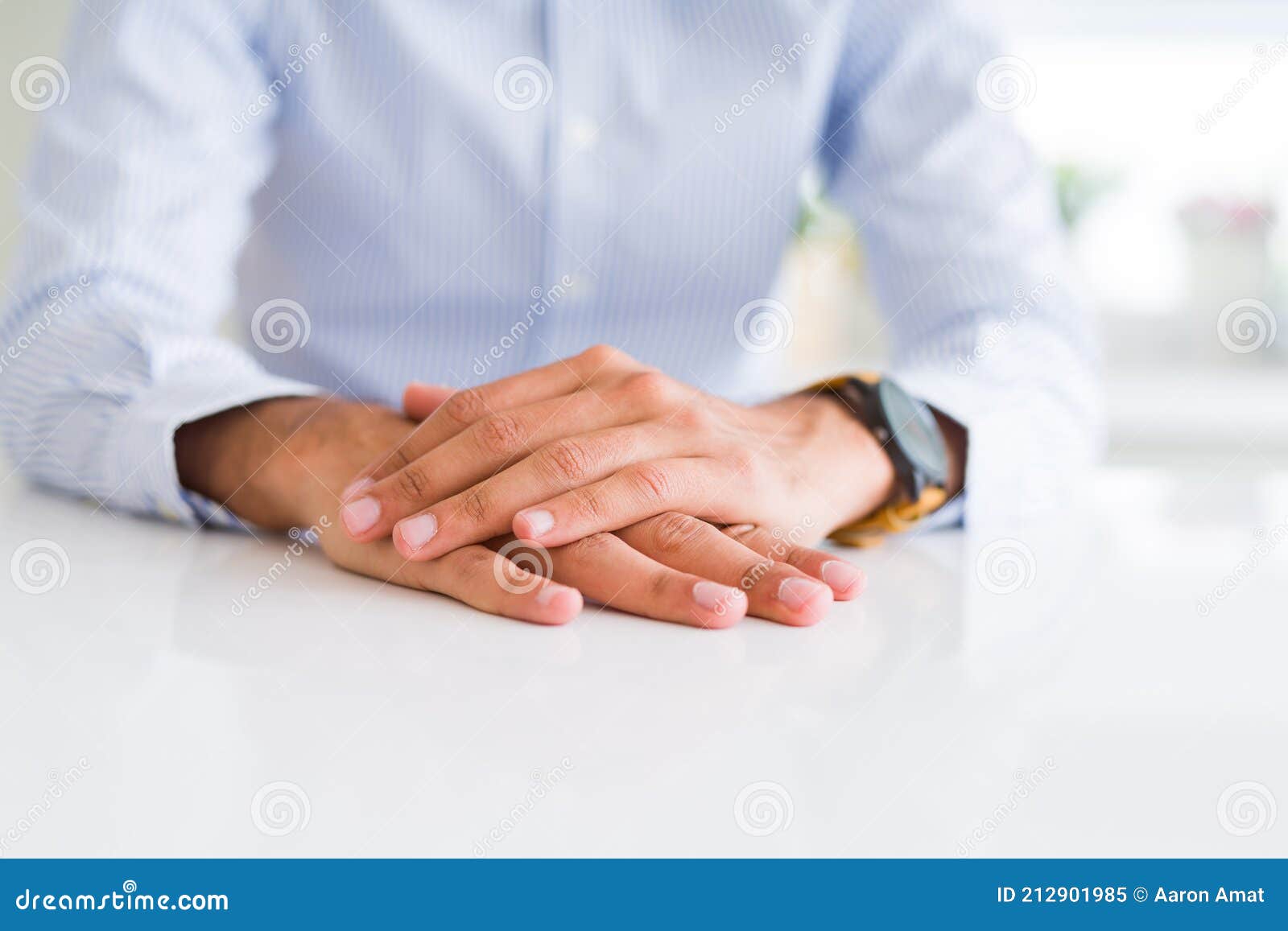 Close Up of Man Hands Over White Table Stock Image - Image of body ...