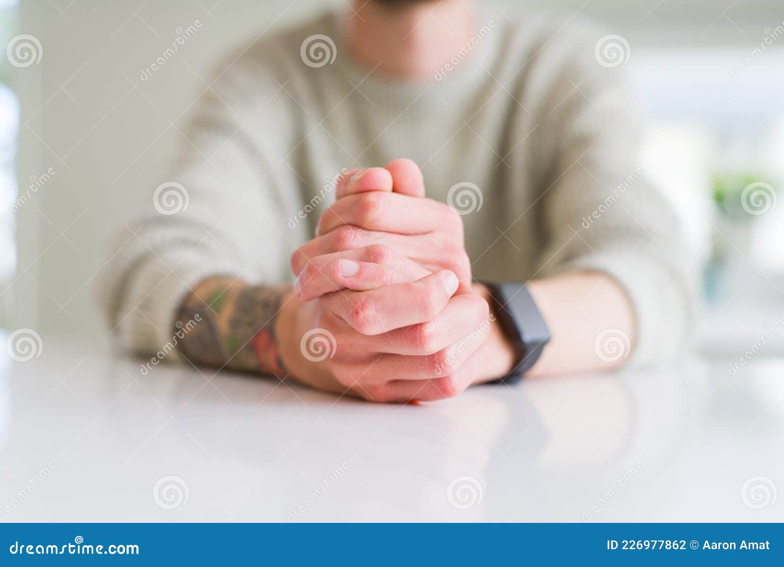 Close Up of Man Hands Over White Table Stock Photo - Image of holding ...