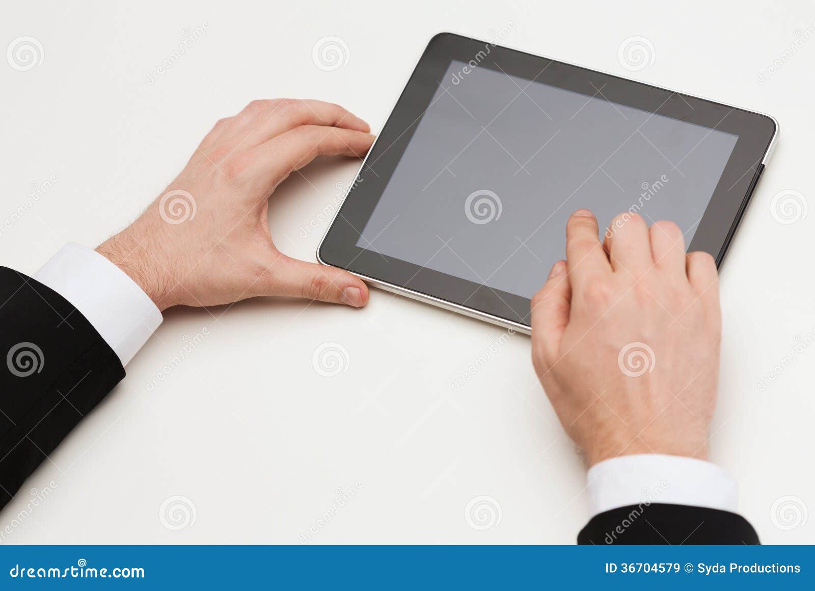 Close Up of Man Hands Touching Tablet Pc Stock Image - Image of ...