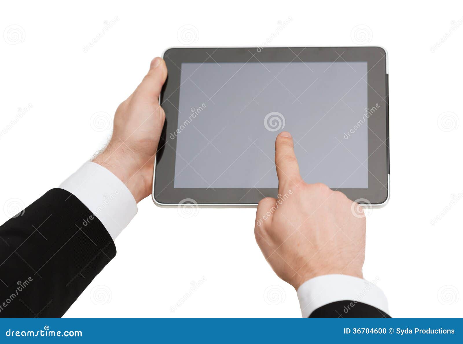 Close Up of Man Hands Touching Tablet Pc Stock Photo - Image of ...