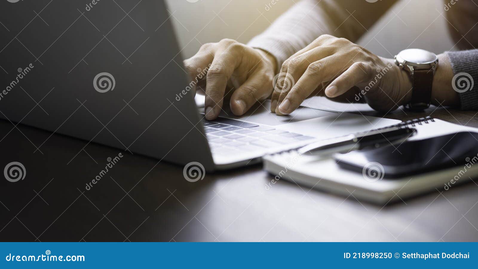 Close-up of Man Hands Using and Typing Keyboard of Laptop Computer on ...