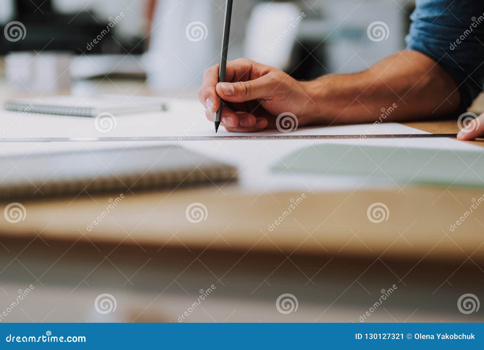 Close Up of a Man Making a Drawing Stock Image - Image of indoor ...