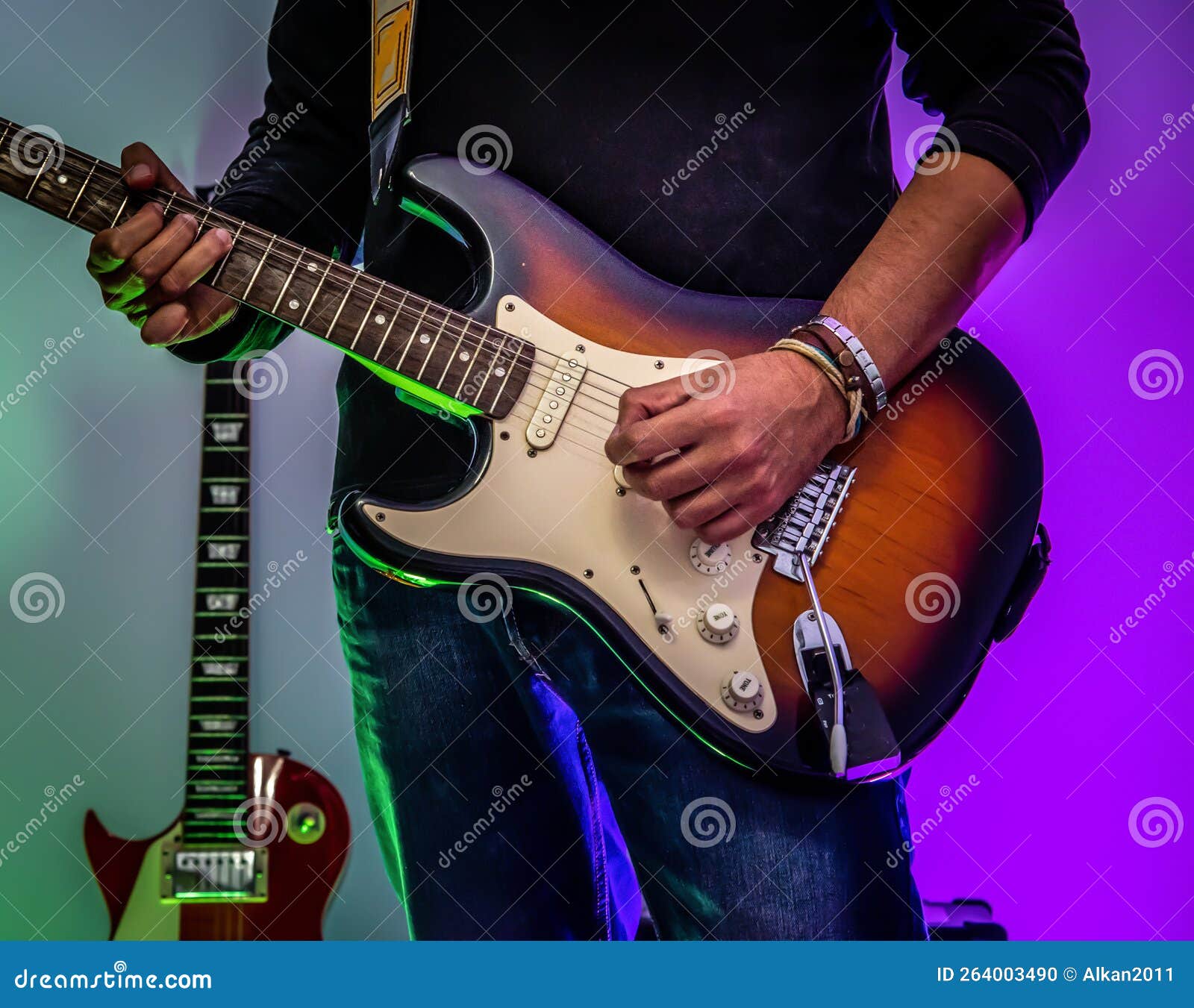 Close Up of a Man Playing an Electric Guitar Stock Photo - Image of ...