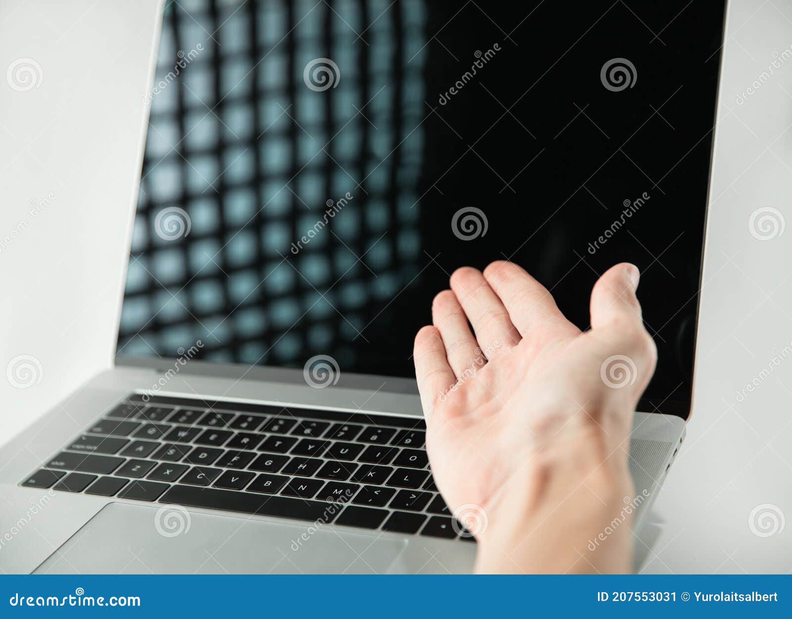 Close Up. Man is Pointing at the Screen of His Laptop Stock Image ...