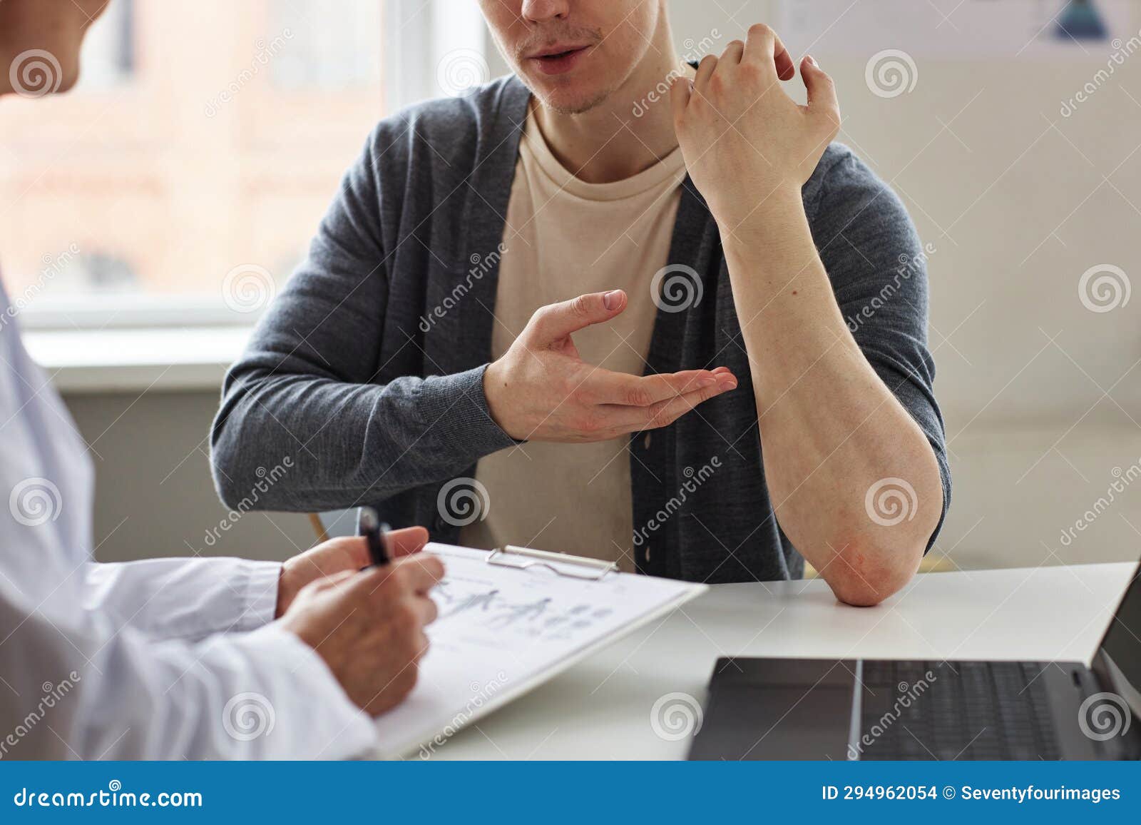 Close Up of Man Pointing at Skin Rash on Forearms Stock Photo - Image ...