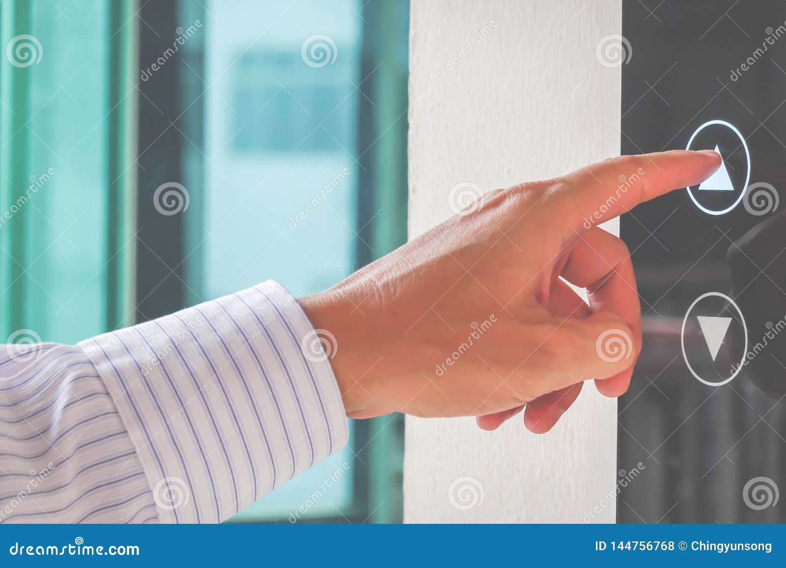 Close-up of a Man`s Finger Pressing on Open Elevator Button Stock Photo ...