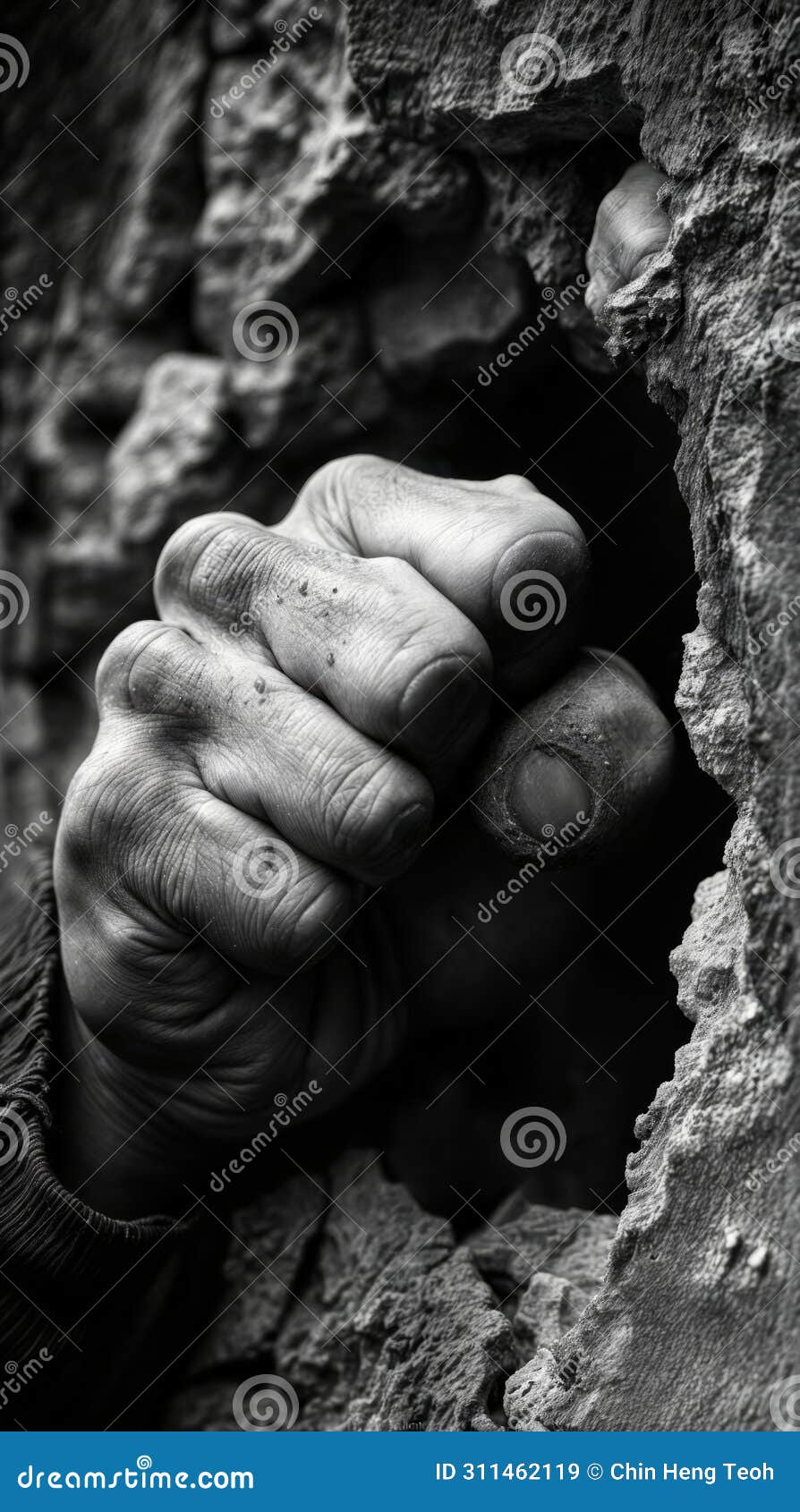 Close Up of a Man S Hand Holding in a Stone Wall Stock Image - Image of ...