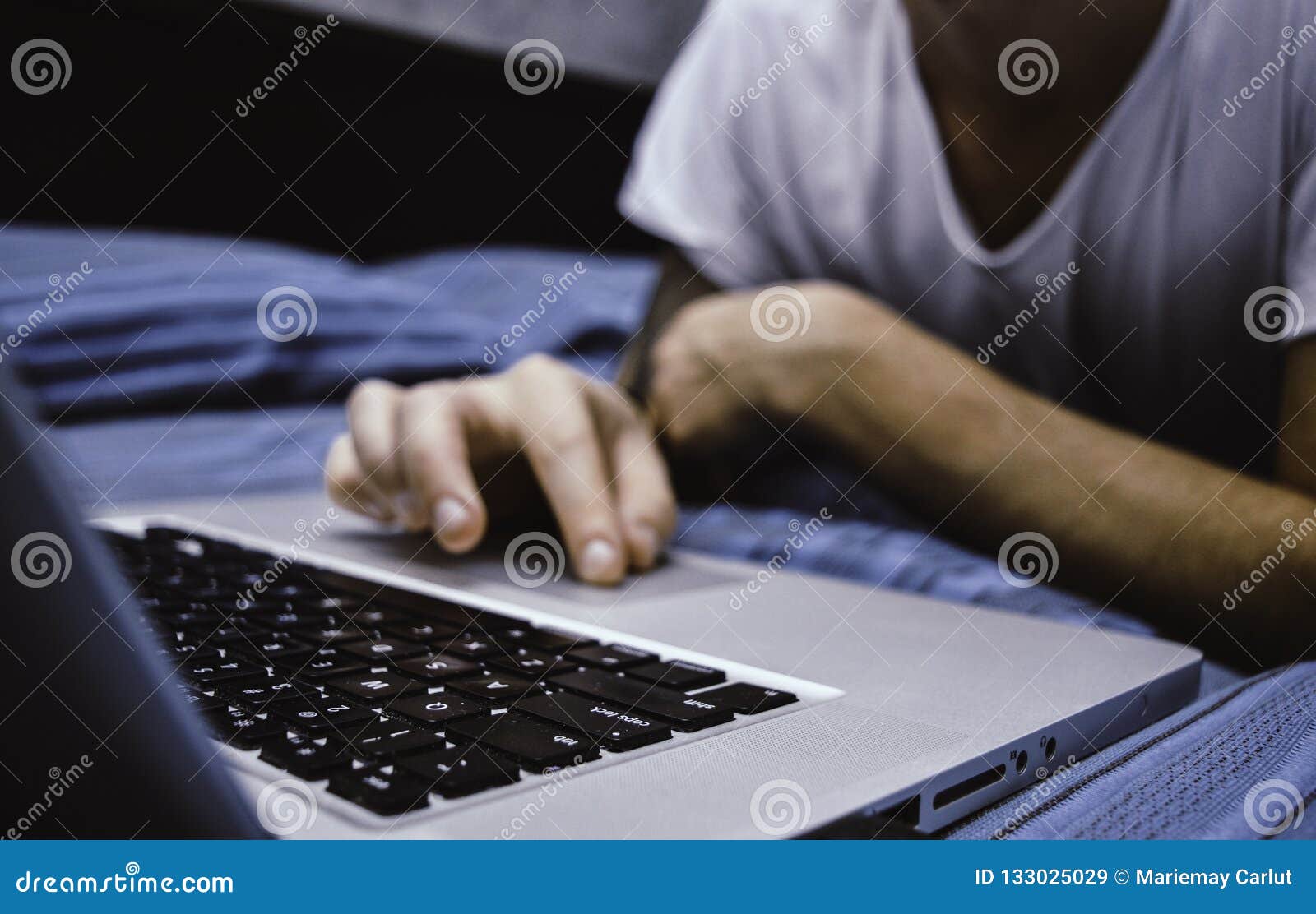 Close Up of Man`s Hands Using Computer, Surfing on Internet and ...