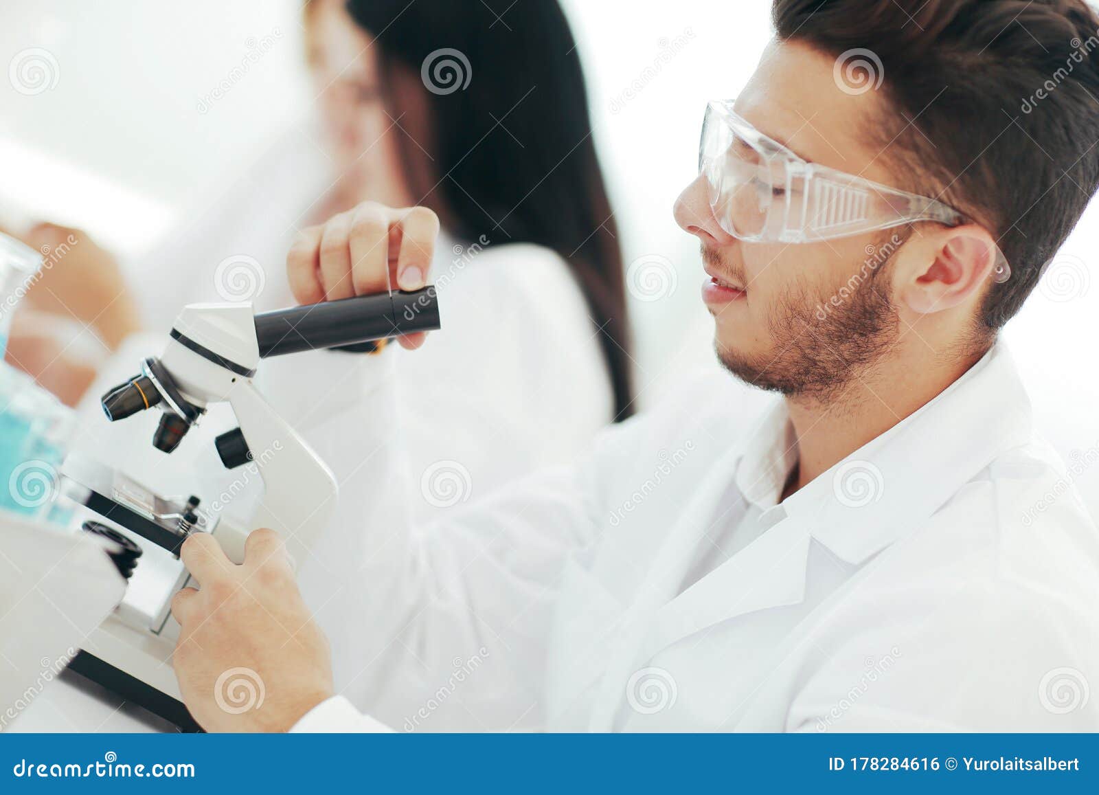 Close Up.man Scientist Looking through a Microscope Stock Photo - Image ...