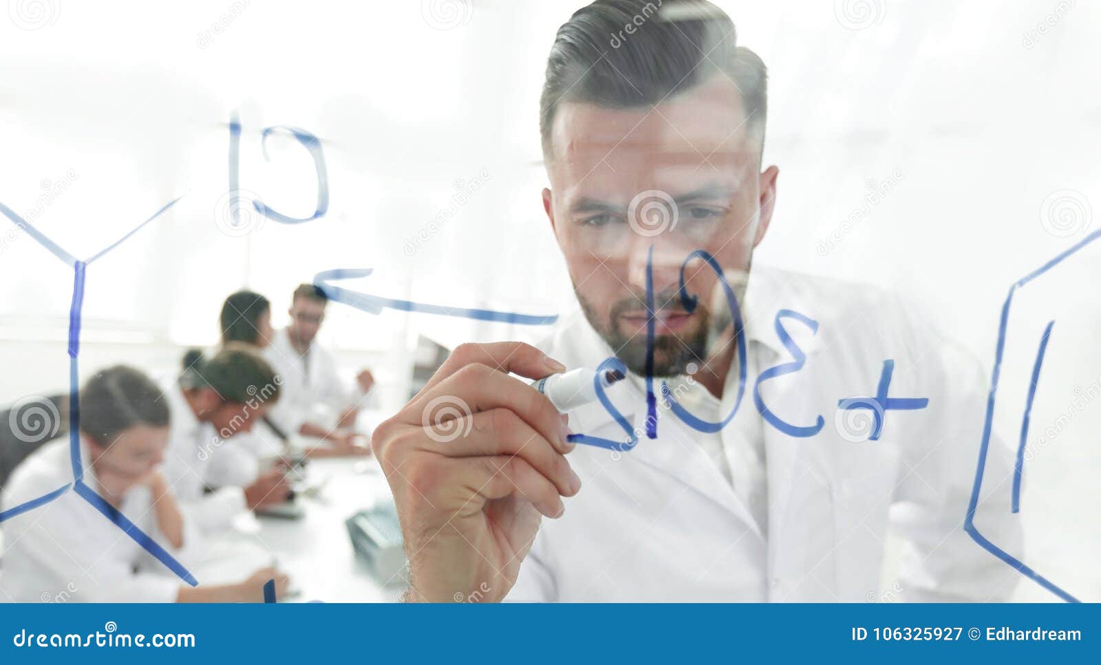 Close Up of a Man Scientist Working with Formulas Stock Image - Image ...