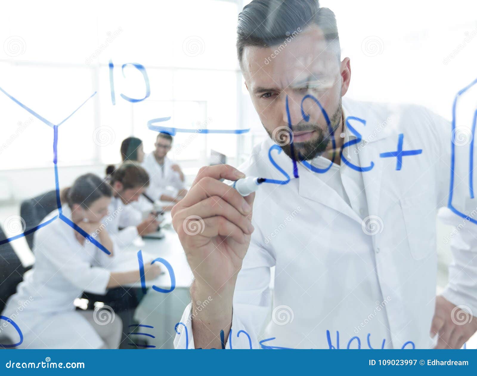 Close Up of a Man Scientist Working with Formulas Stock Image - Image ...