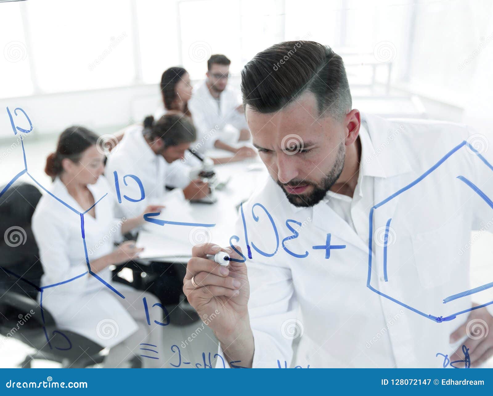 Close Up of a Man Scientist Working with Formulas Stock Image - Image ...