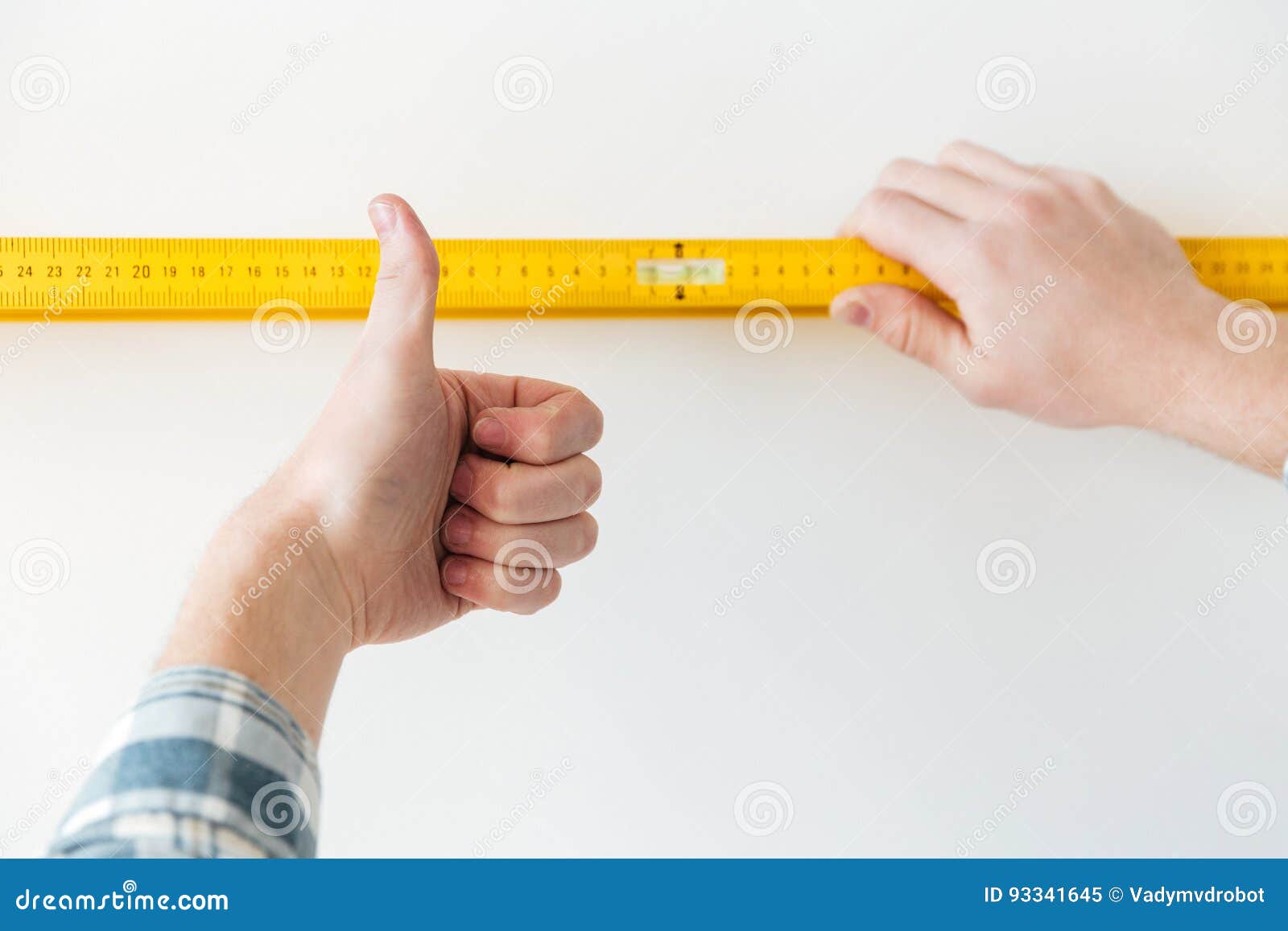 Close Up Man Showing Thumb Up and Using Ruler Stock Image - Image of ...
