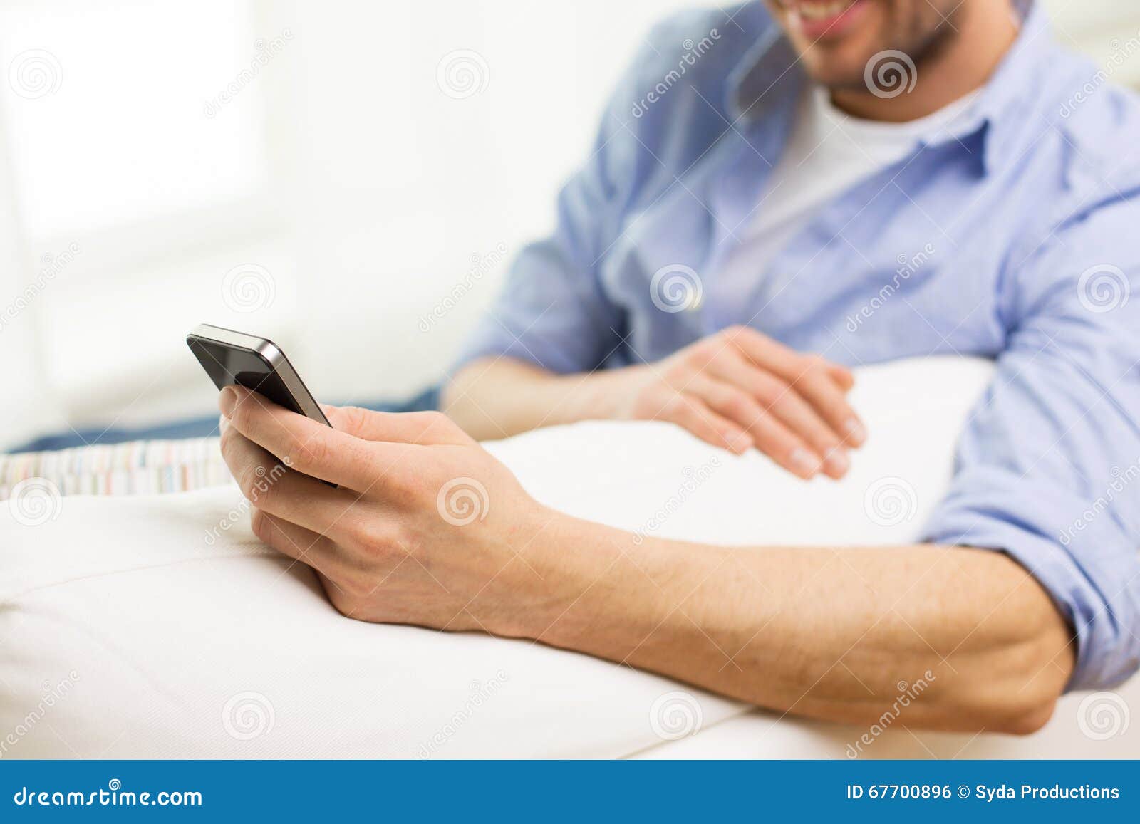 Close Up of Man with Smartphone at Home Stock Photo - Image of phone ...