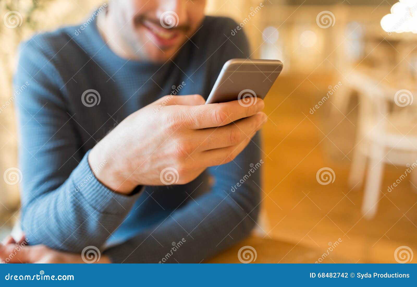 Close Up of Man with Smartphones at Cafe Stock Photo - Image of ...