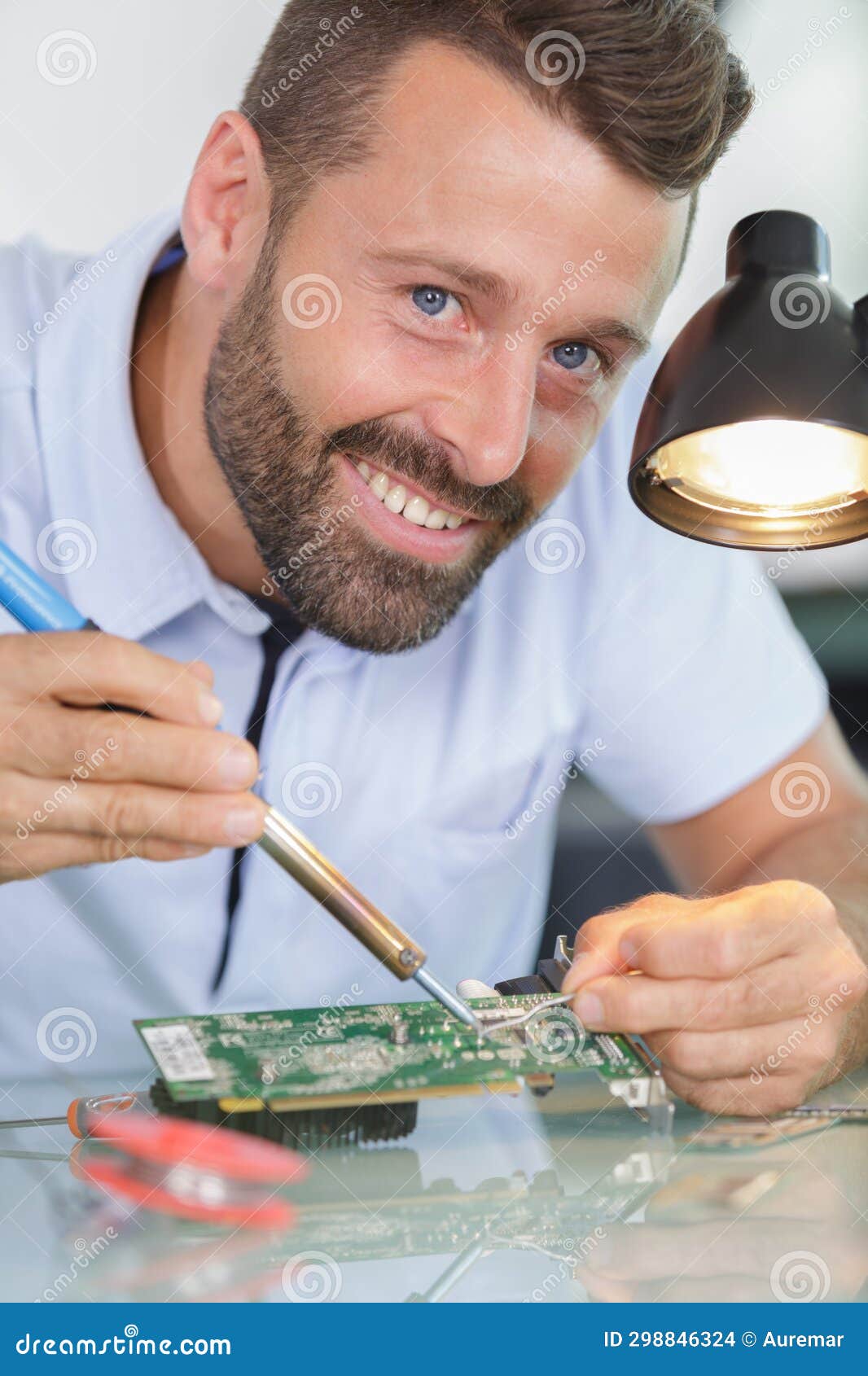 Close Up Man Soldering Computer Component Stock Photo - Image of ...
