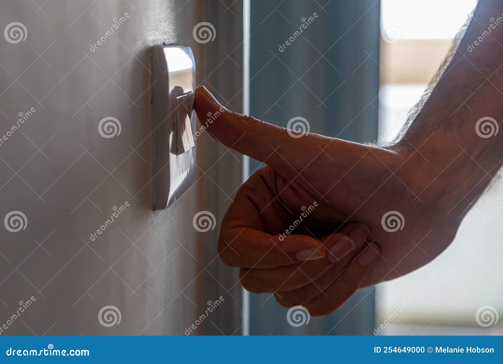 A Close Up of a Man Switching Off a Light Switch Stock Photo - Image of ...