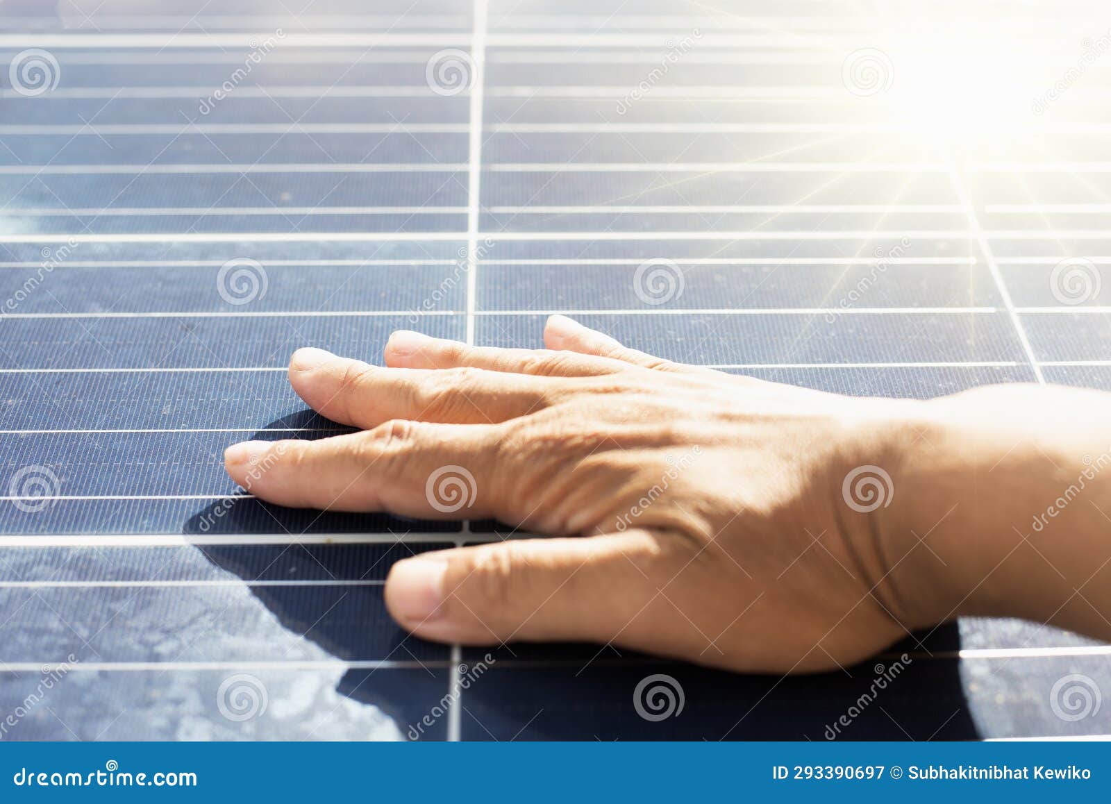 Close-up of Man Touching Solar Panels on Roof Check the Functioning of ...