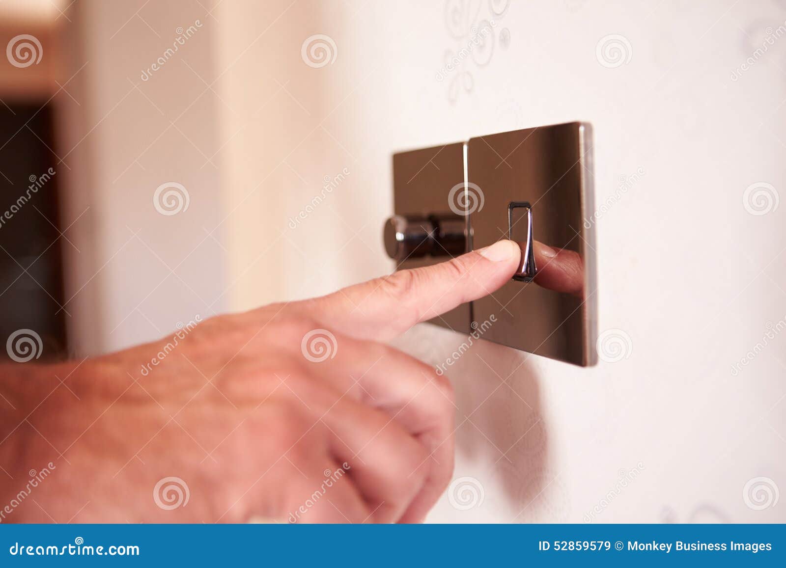 Close Up of Man Turning on Electric Light Switch Stock Image - Image of ...