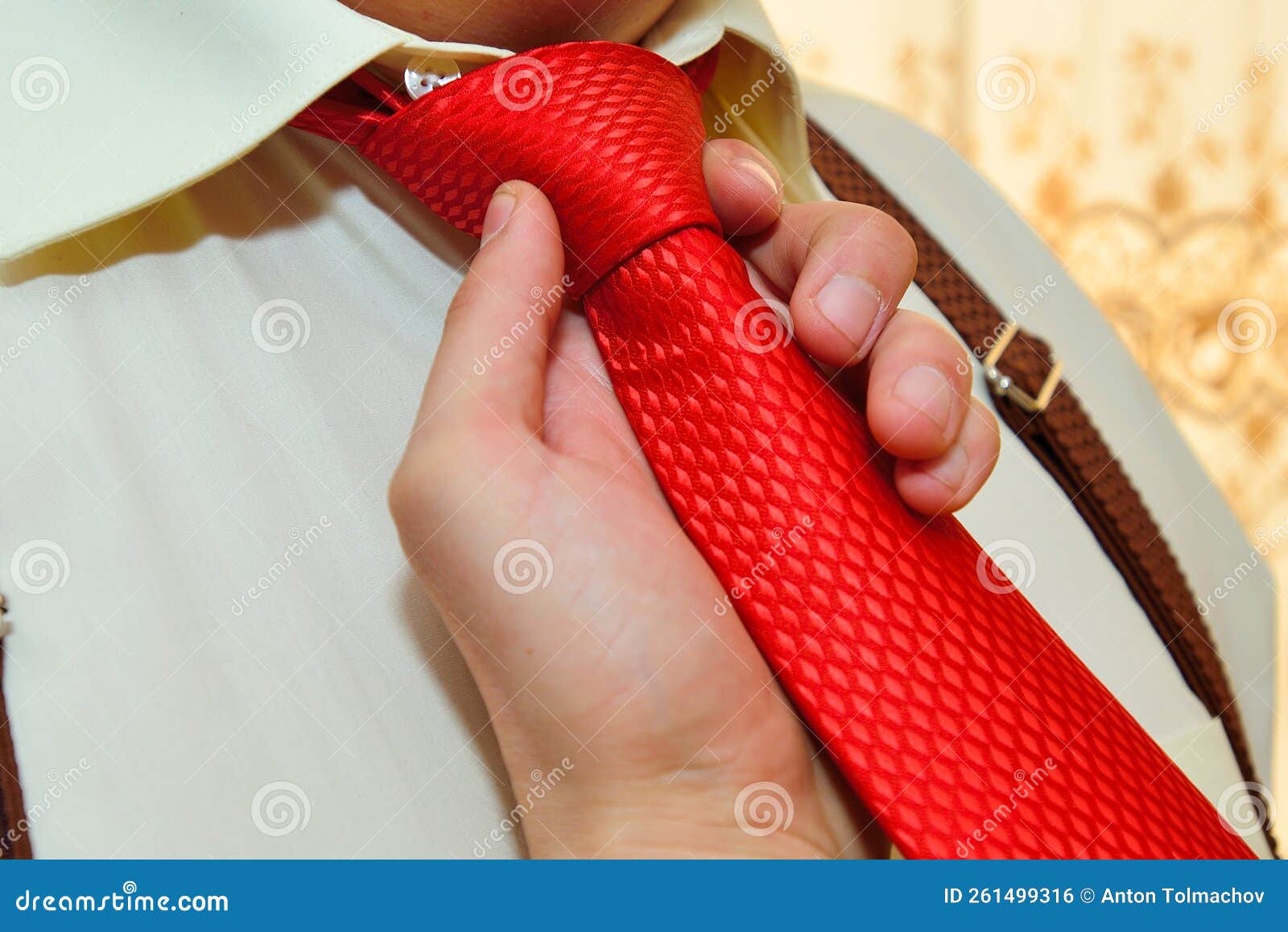 Close Up of Man Tying a Red Tie Stock Photo - Image of corporate ...