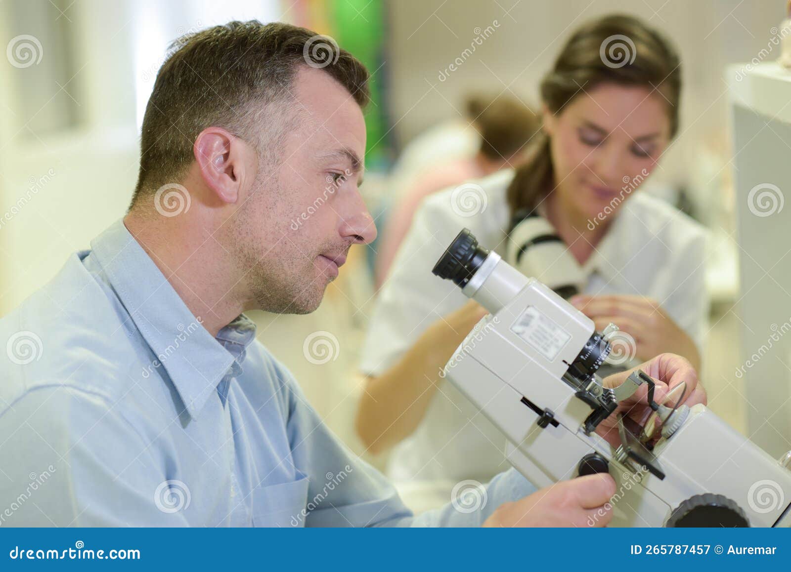 Close Up Man Using Microscope Stock Image - Image of professional ...