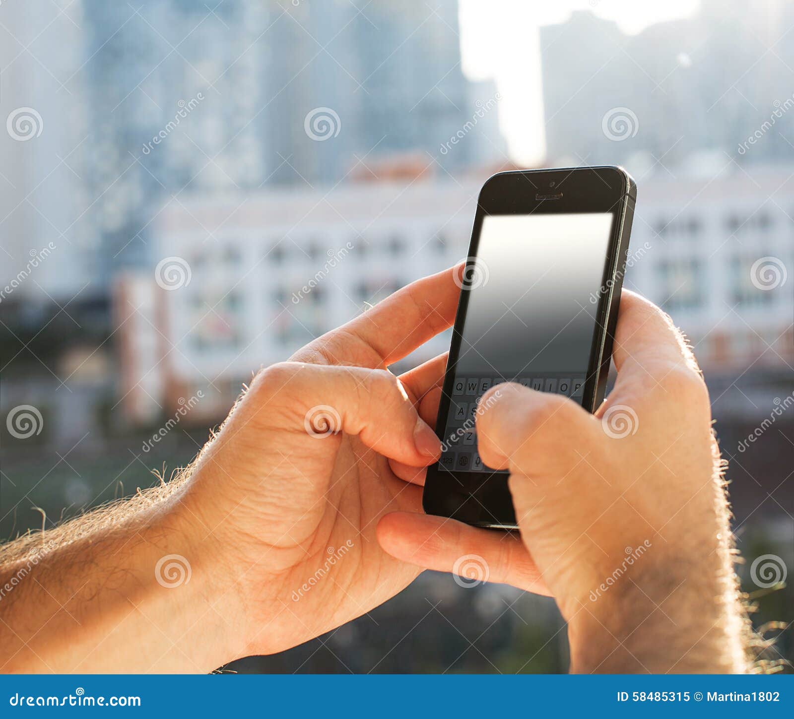 Close Up of a Man Using Mobile Smart Phone Stock Image - Image of ...