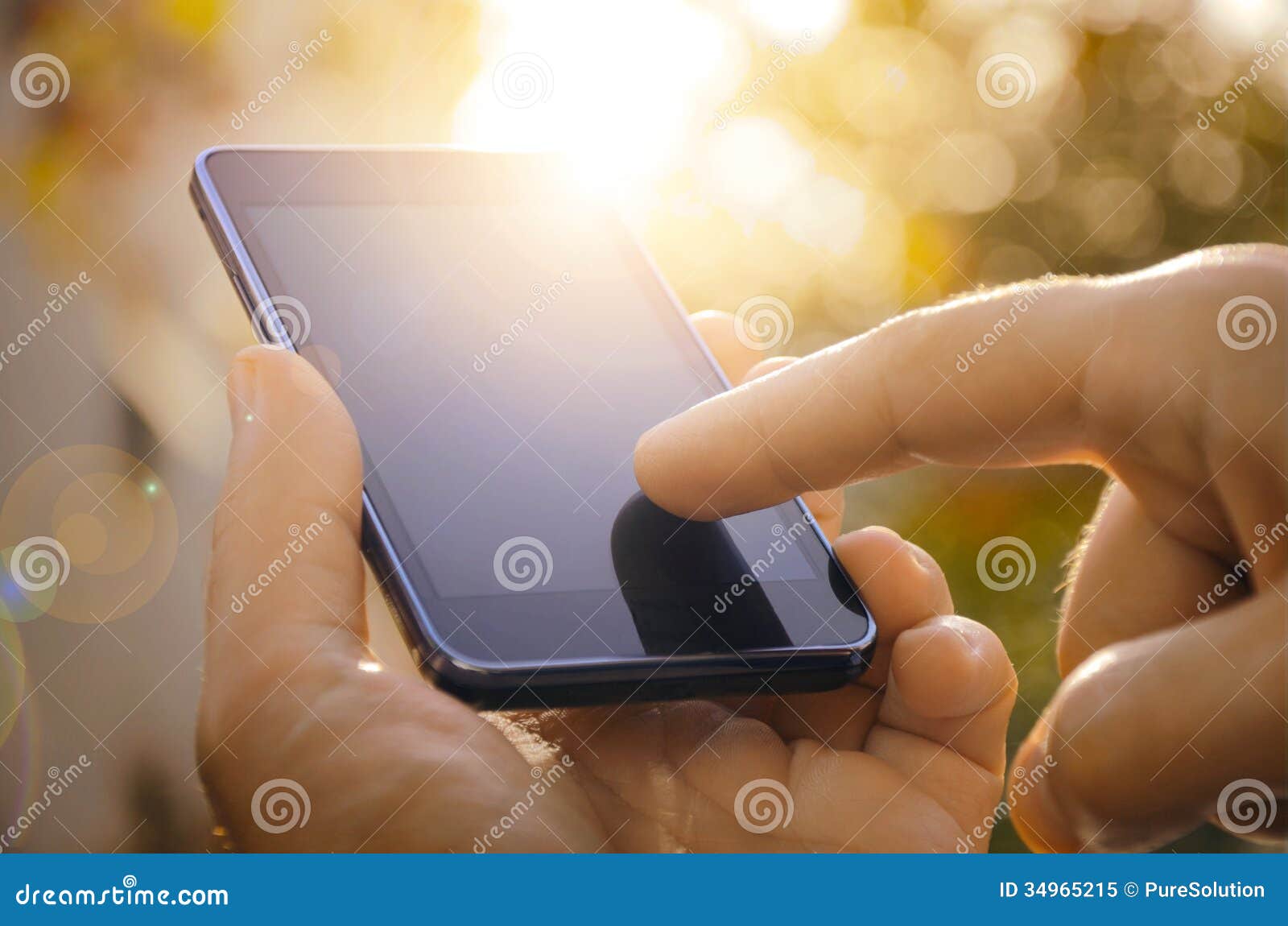 Close Up of a Man Using Mobile Smart Phone Outdoor Stock Image - Image ...