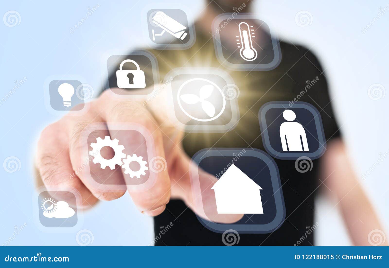 Close-up of Man Using Translucent Smart Home Interface Stock Image ...