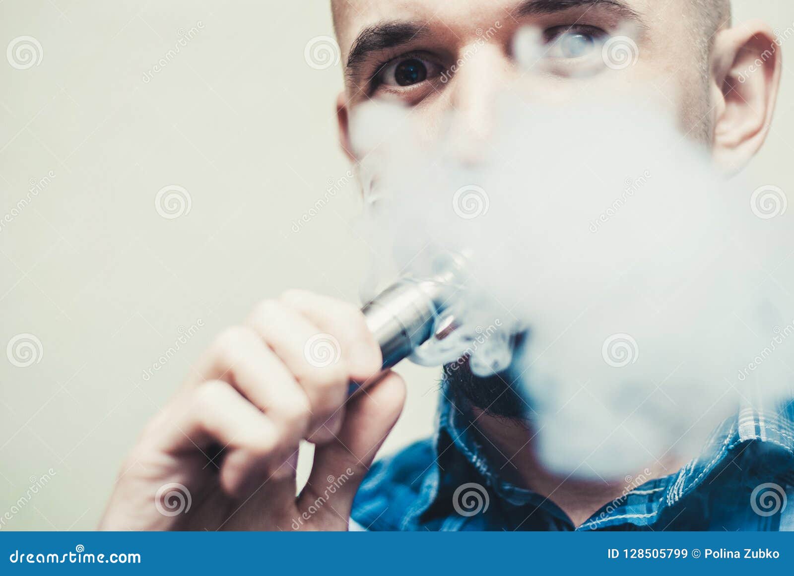 Close Up Portrait of a Man Vaping. Stock Image - Image of male, casual ...