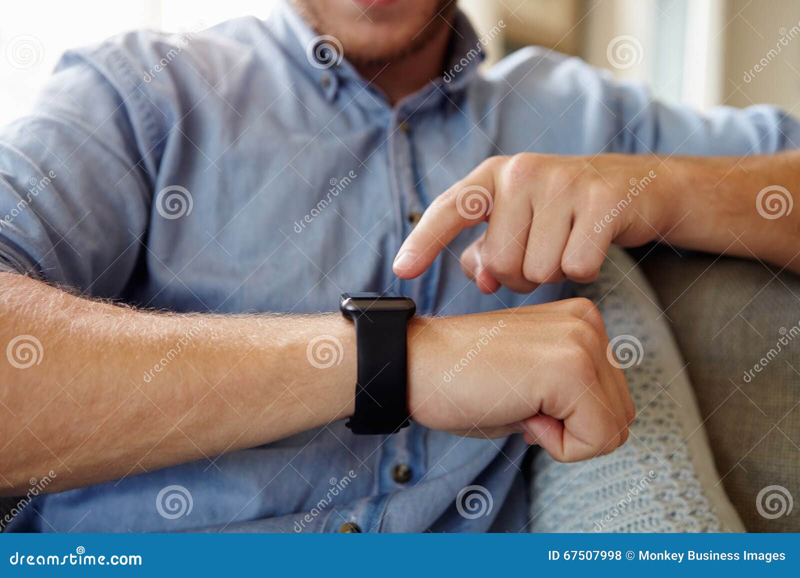 Close Up of Man Wearing Smart Watch Stock Photo - Image of screen ...