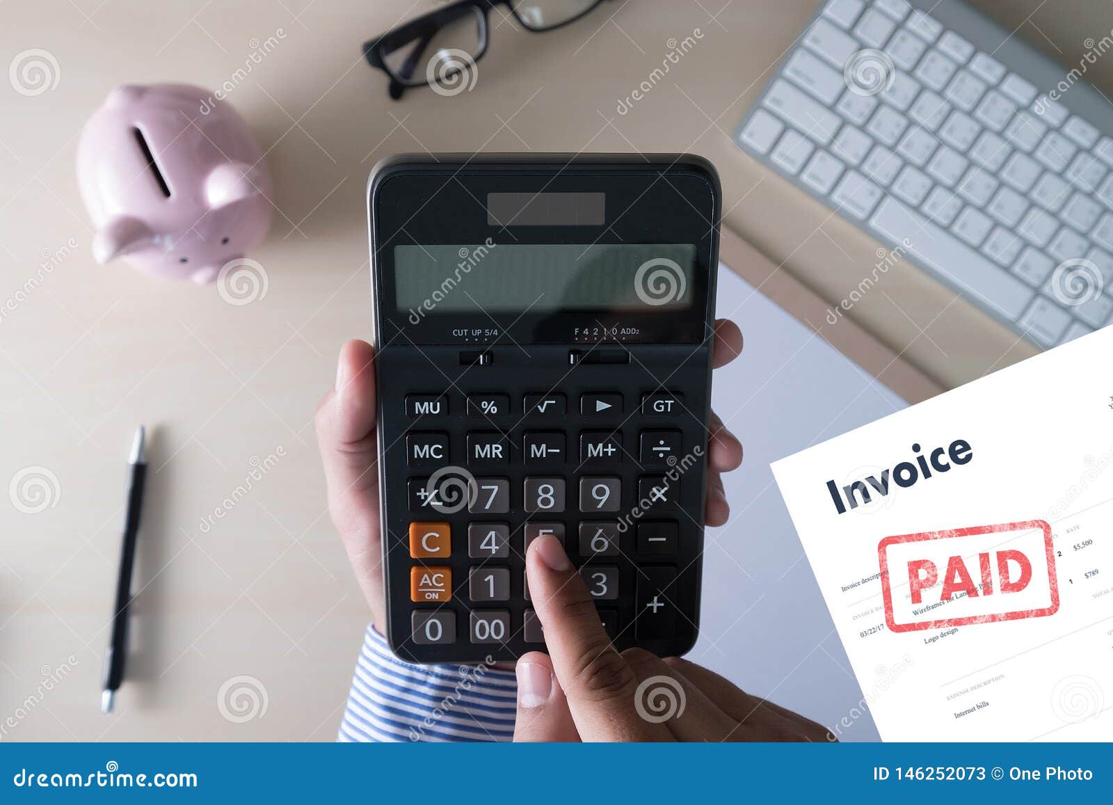 Close-up Man Work Invoice Bill Paid Payment at Office Invoice Savings ...