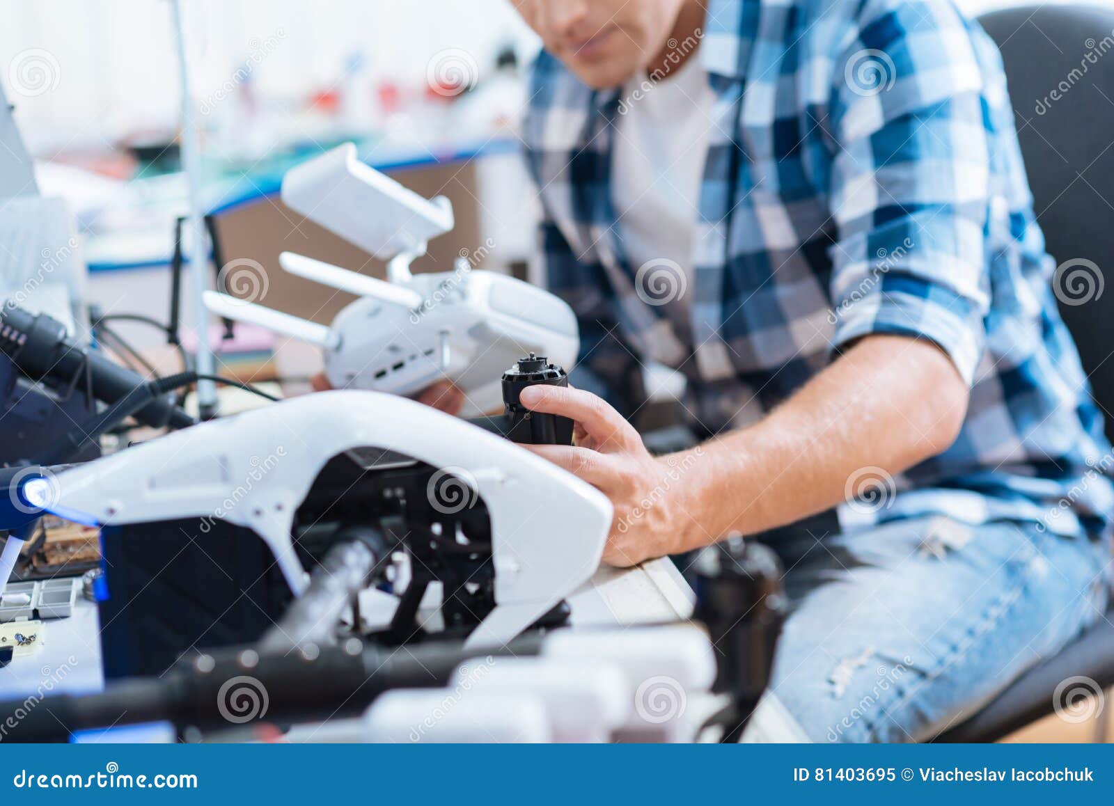 Close Up of a Man Working Hard with Drone Stock Image - Image of drone ...