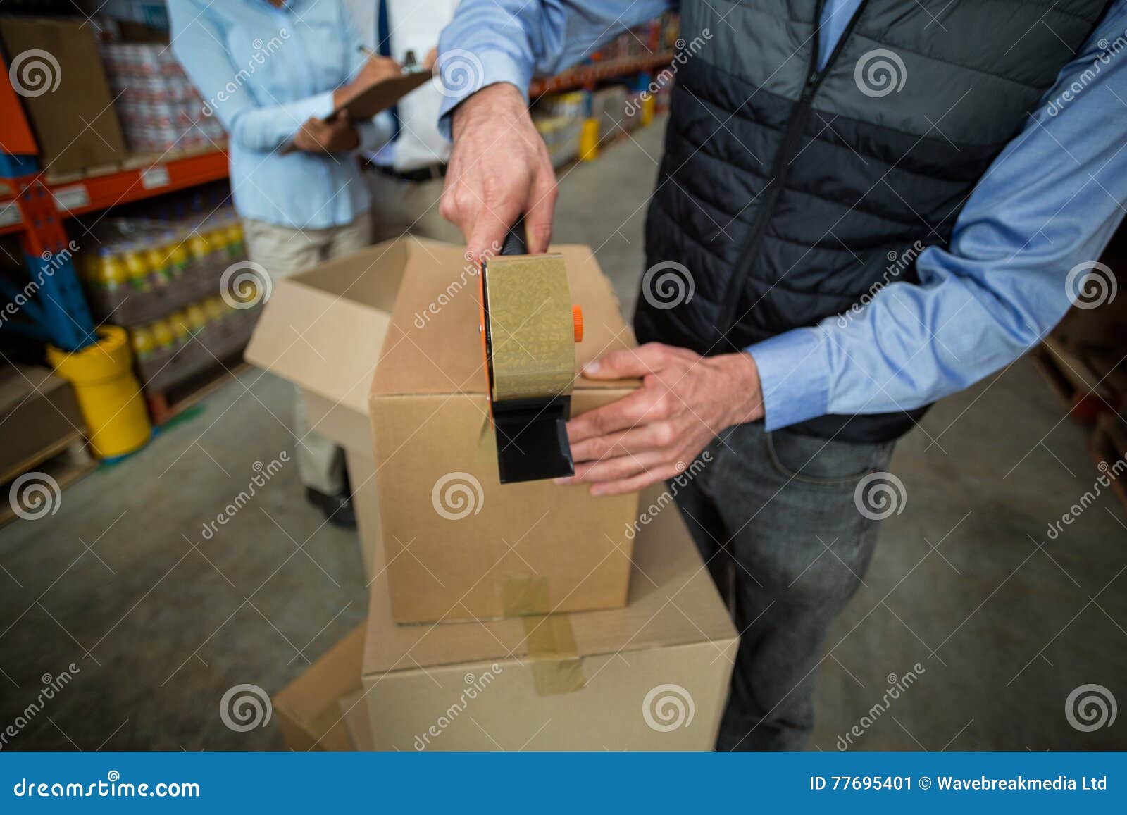 Close Up of Manager Hands Taping Up a Cardboard Box Stock Image - Image ...