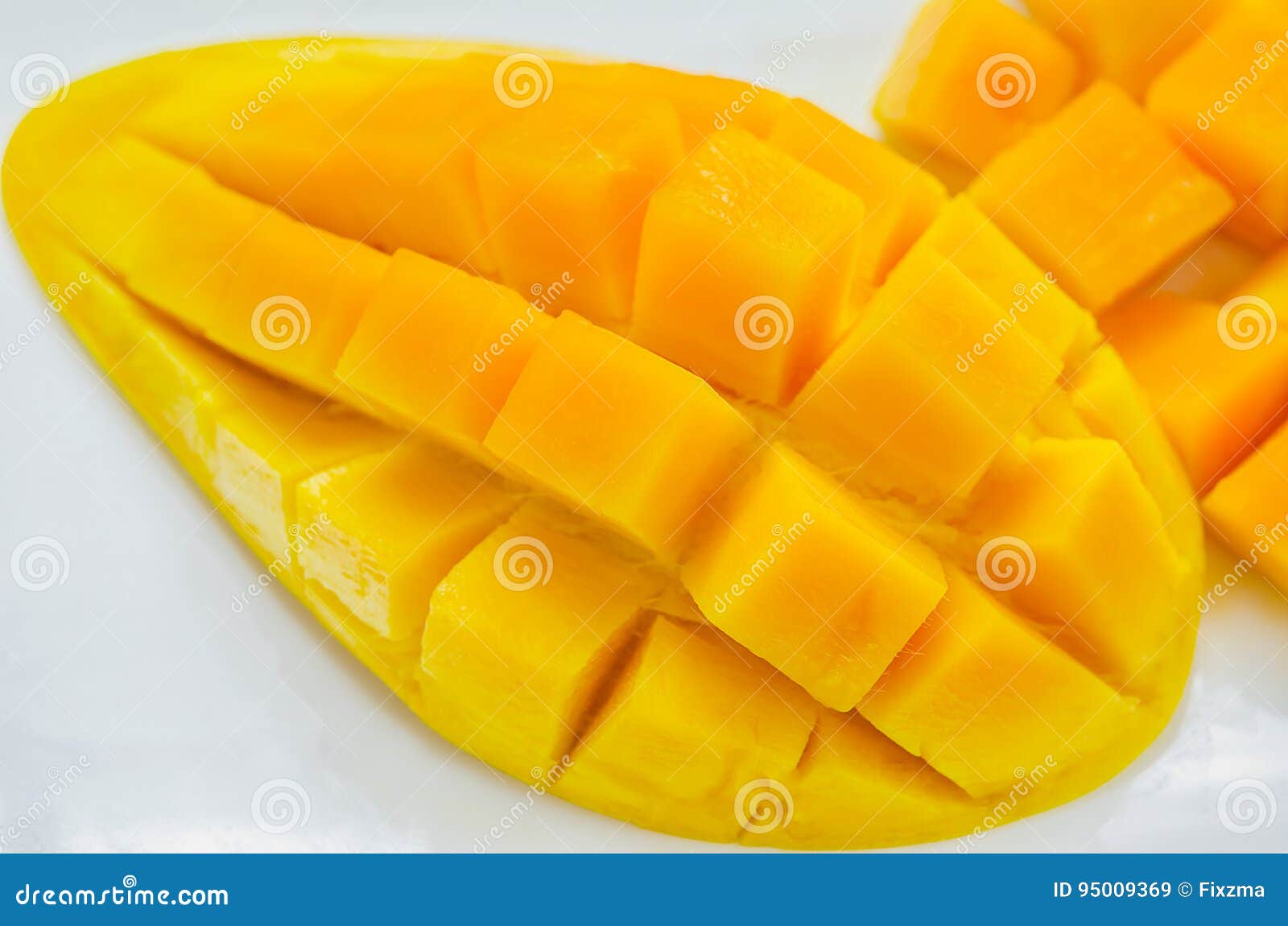 Close Up of Mangoes Slice at White Dish Stock Image - Image of slice ...