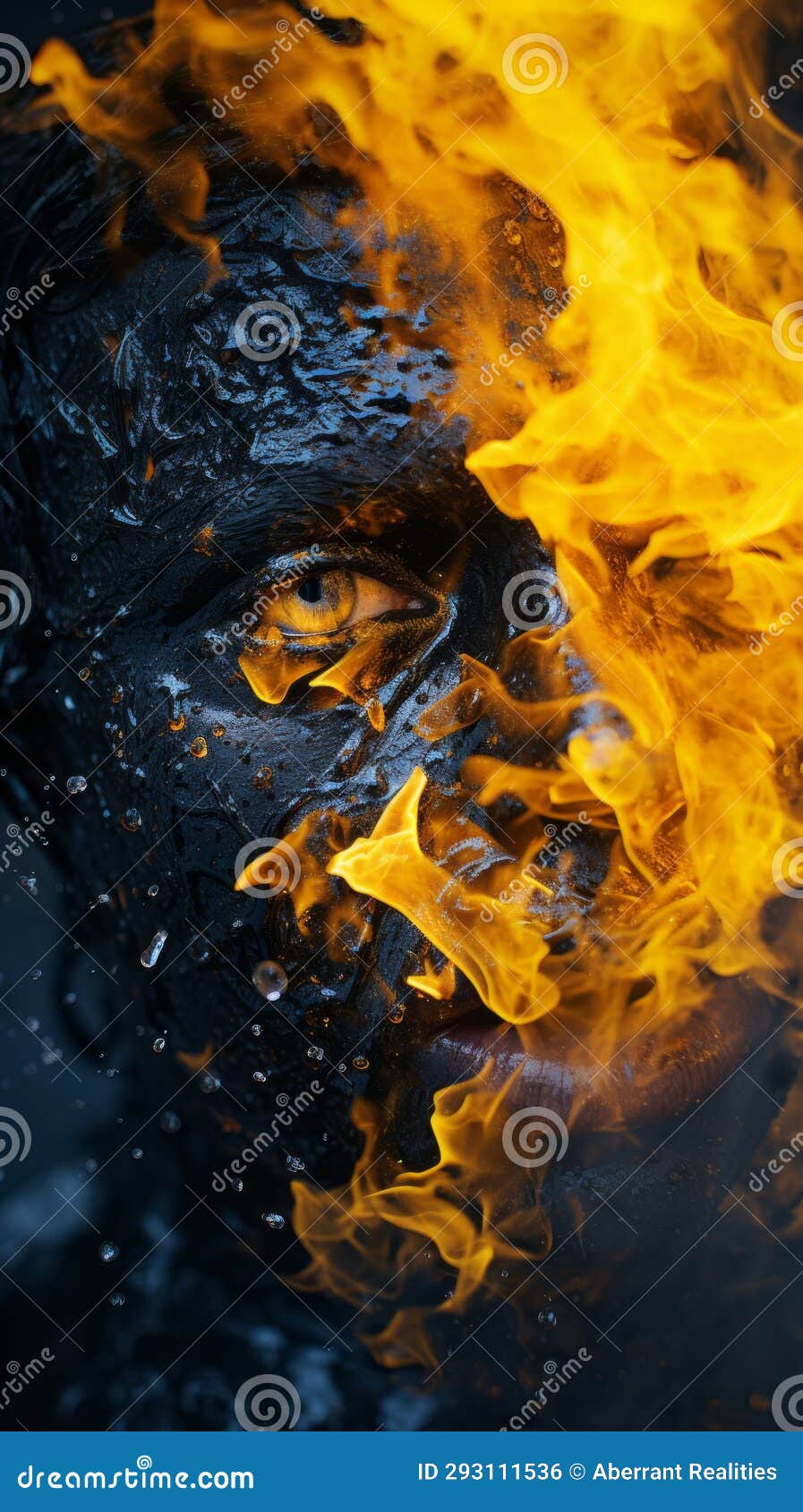 A Close Up of a Mans Face Covered in Fire Stock Illustration ...