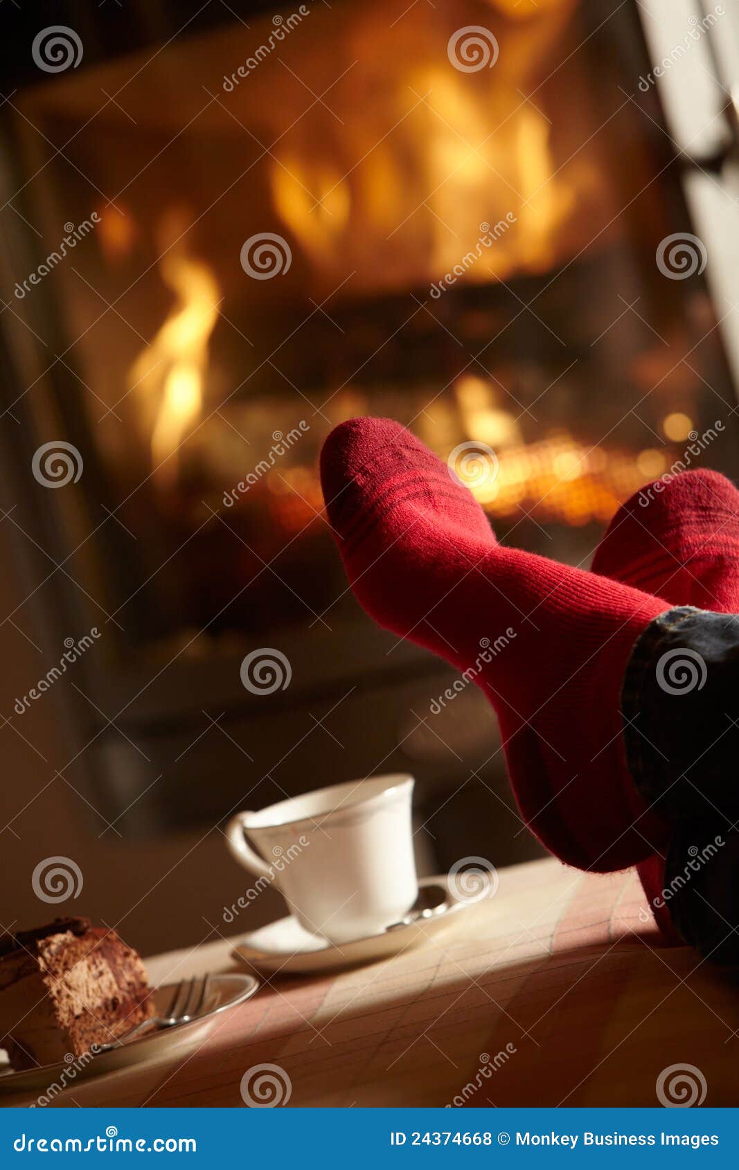 Close Up of Mans Feet Relaxing by Cosy Log Fire Stock Photo - Image of ...