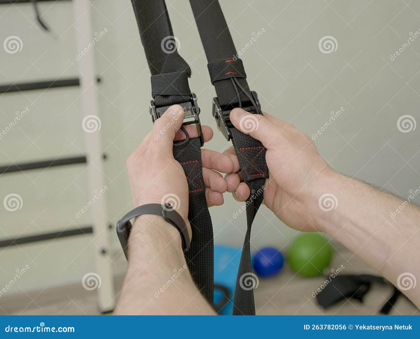 Close Up of Mans Hand Holding TRX Strap at Gym. Stock Photo - Image of ...