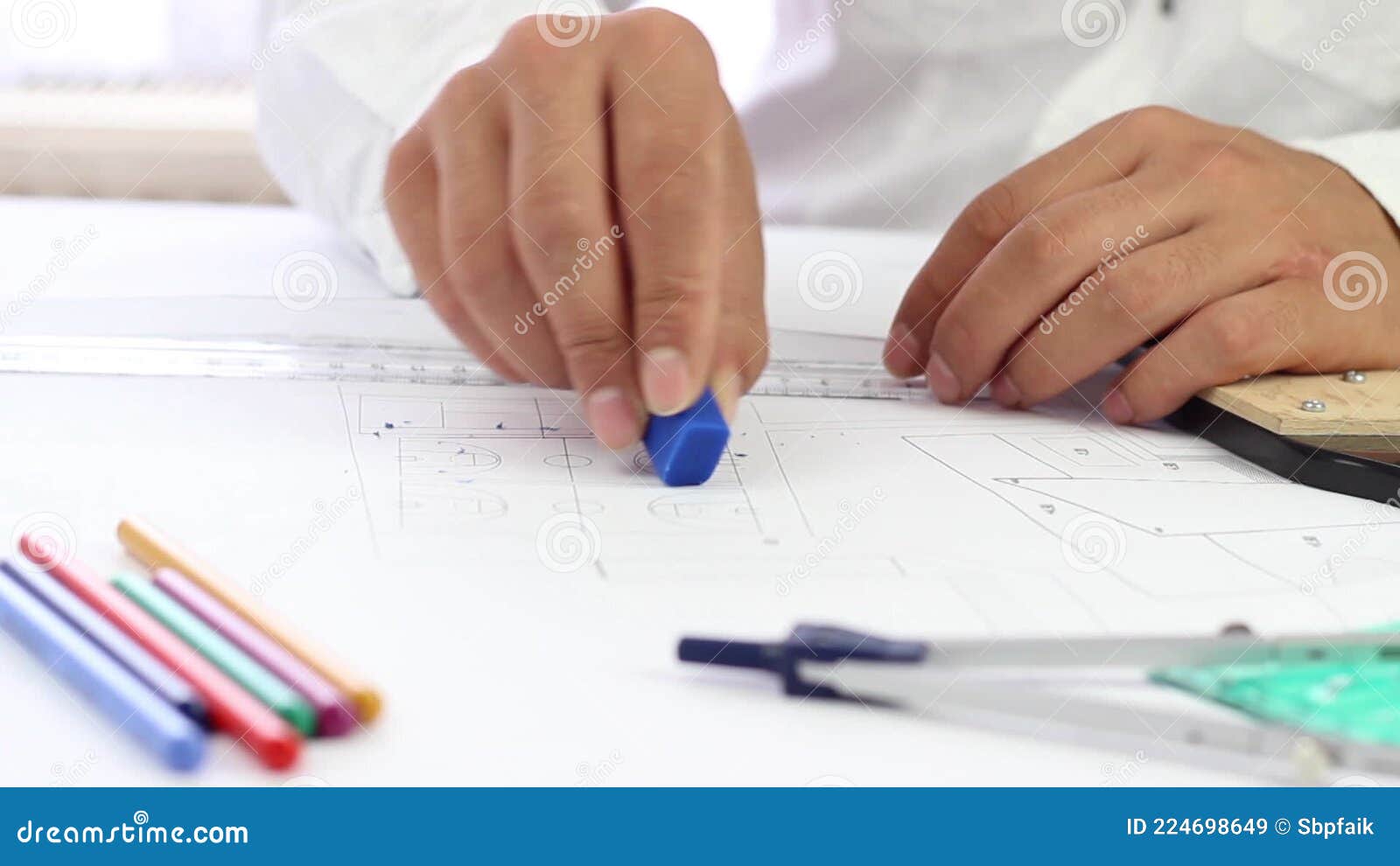 Architect Erase Project Line with Eraser Stock Video - Video of ...