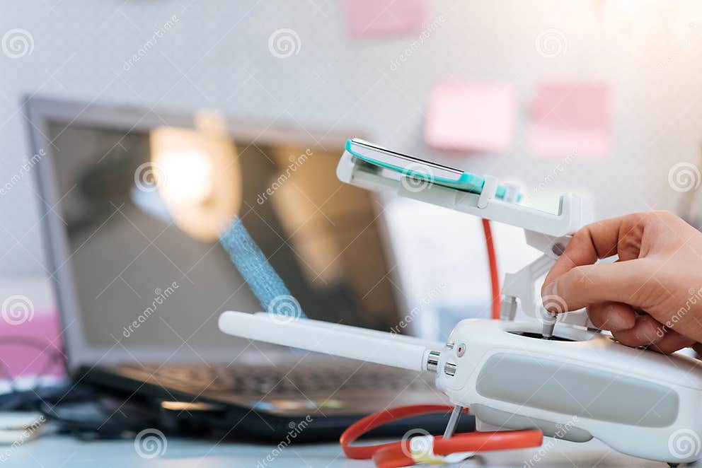 Close Up of Mans Hands Tuning Drone Remote Controller Stock Photo ...