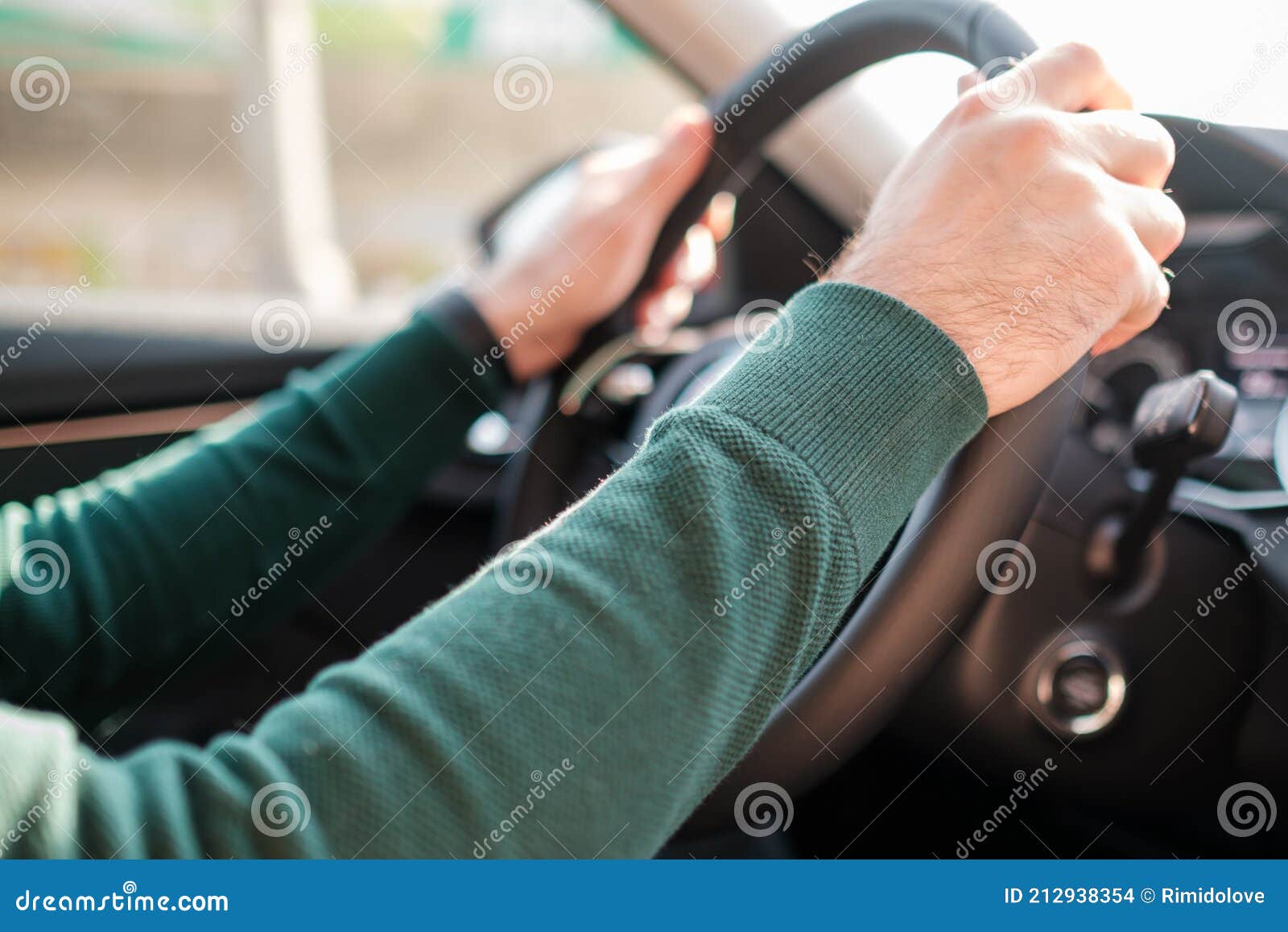 Close Up Mans Hands on the Wheel, Driving a Car. Stock Photo - Image of ...