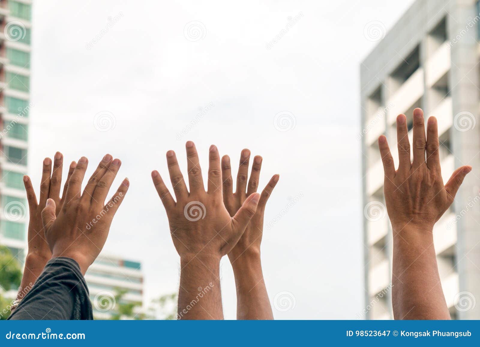 Close Up of Many Human Hands Raising Stock Image - Image of community ...