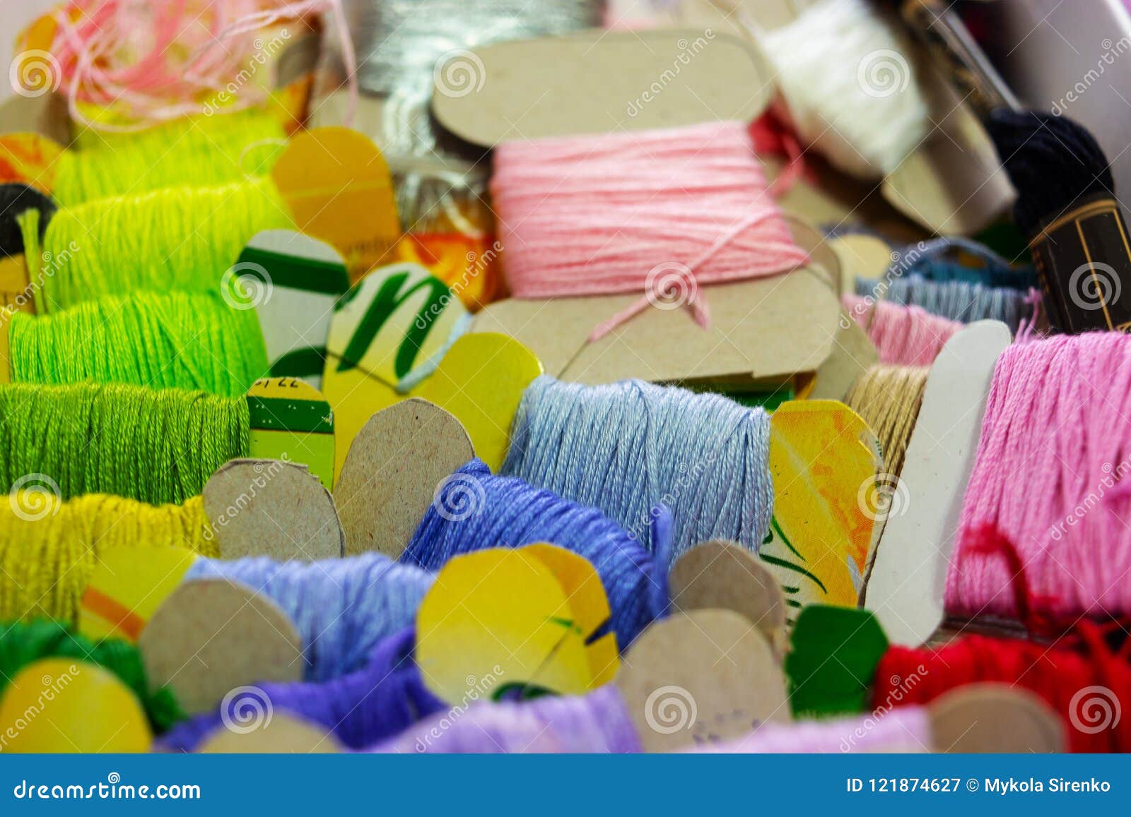 Close-up. Many Multicolored Threads On Cardboard Stock Image - Image of ...