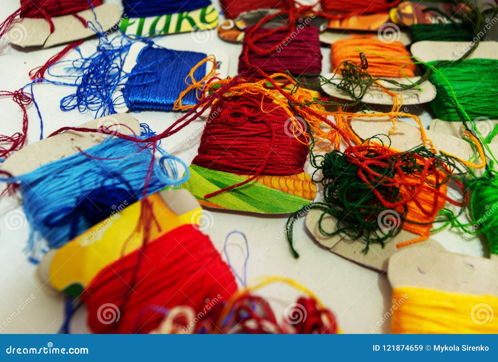 Close-up. Many Multicolored Threads on Cardboard Stock Image - Image of ...