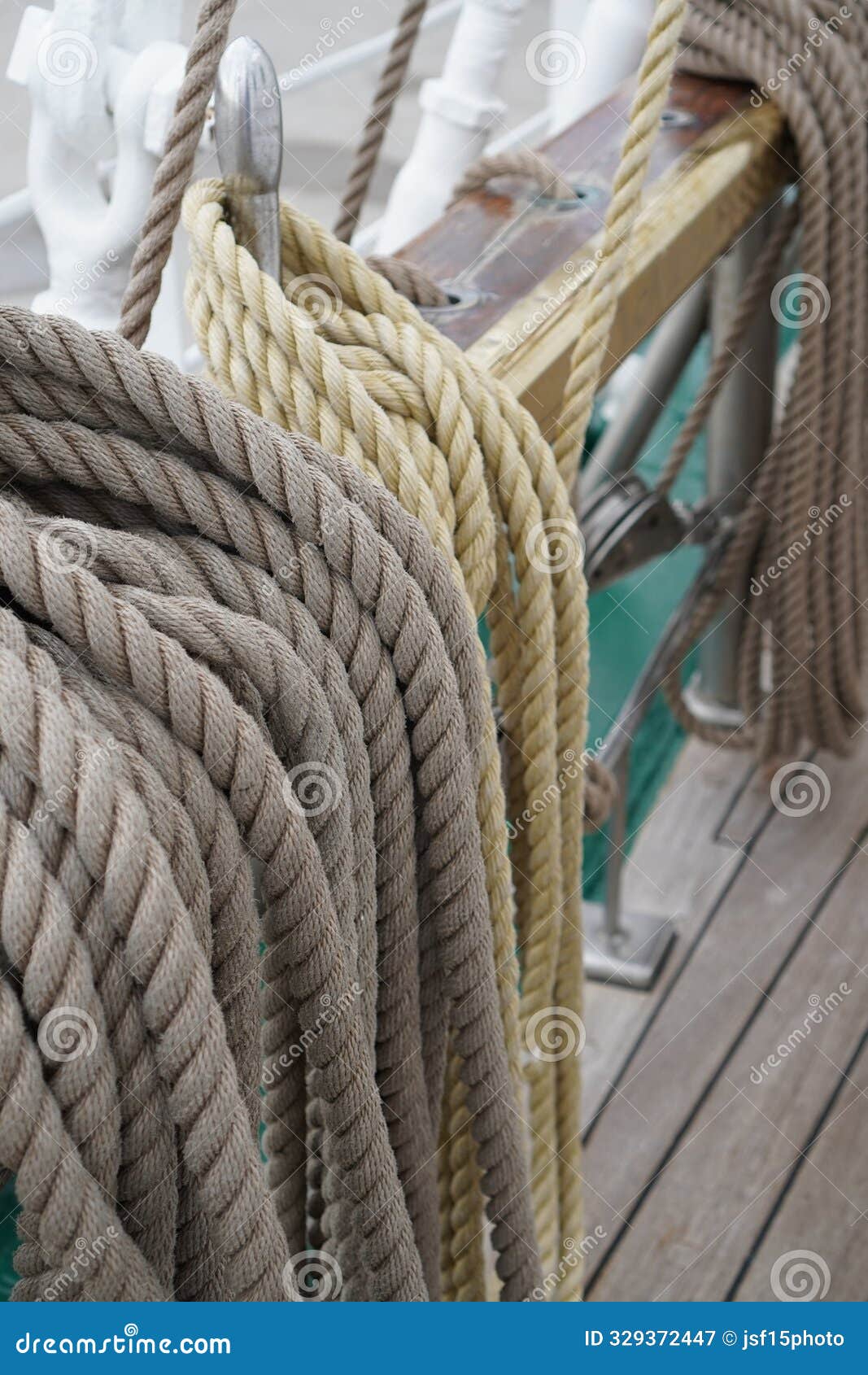 Close Up of Many Ropes Coiled Up on Board of a Sailing Tall Ship Stock ...