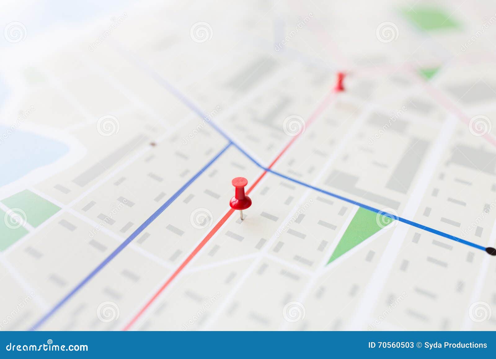 Close Up of Map or City Plan with Pin Stock Image - Image of plan ...