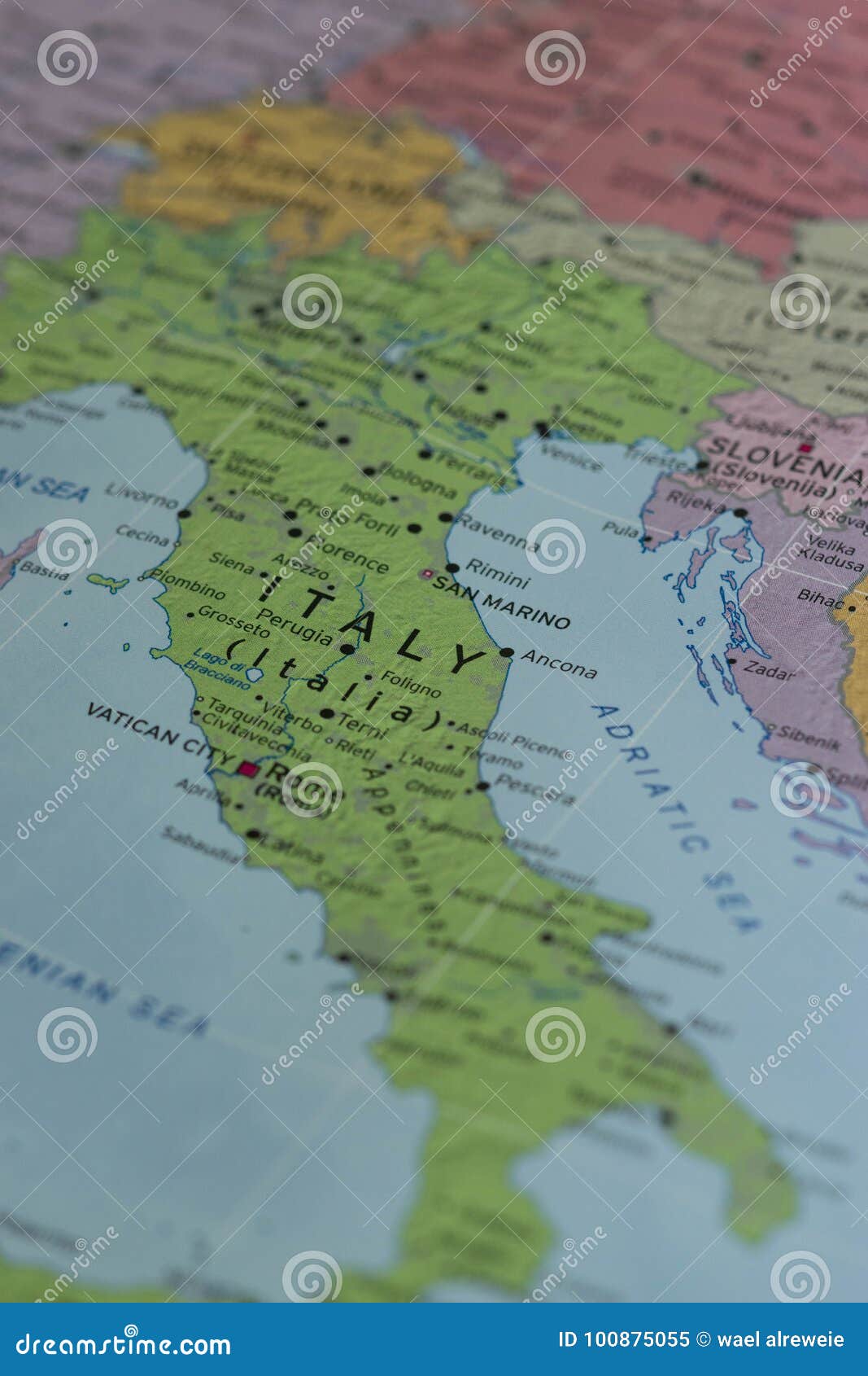 Closeup map of Italy. stock image. Image of cartography - 100875055