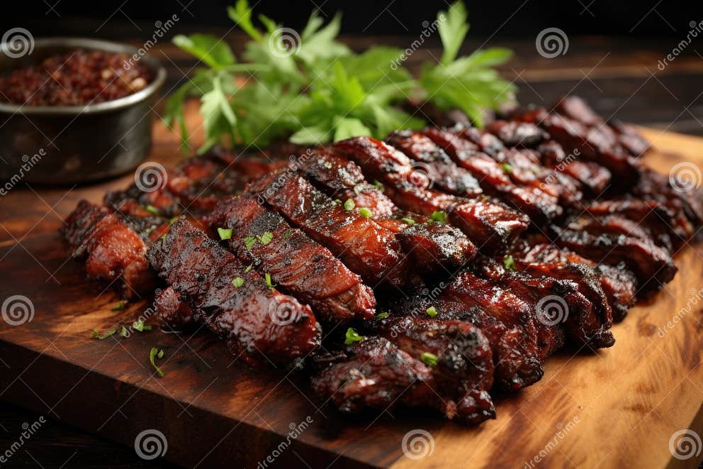 Close-up of Marinated Bbq Ribs on a Board Stock Photo - Image of meal ...
