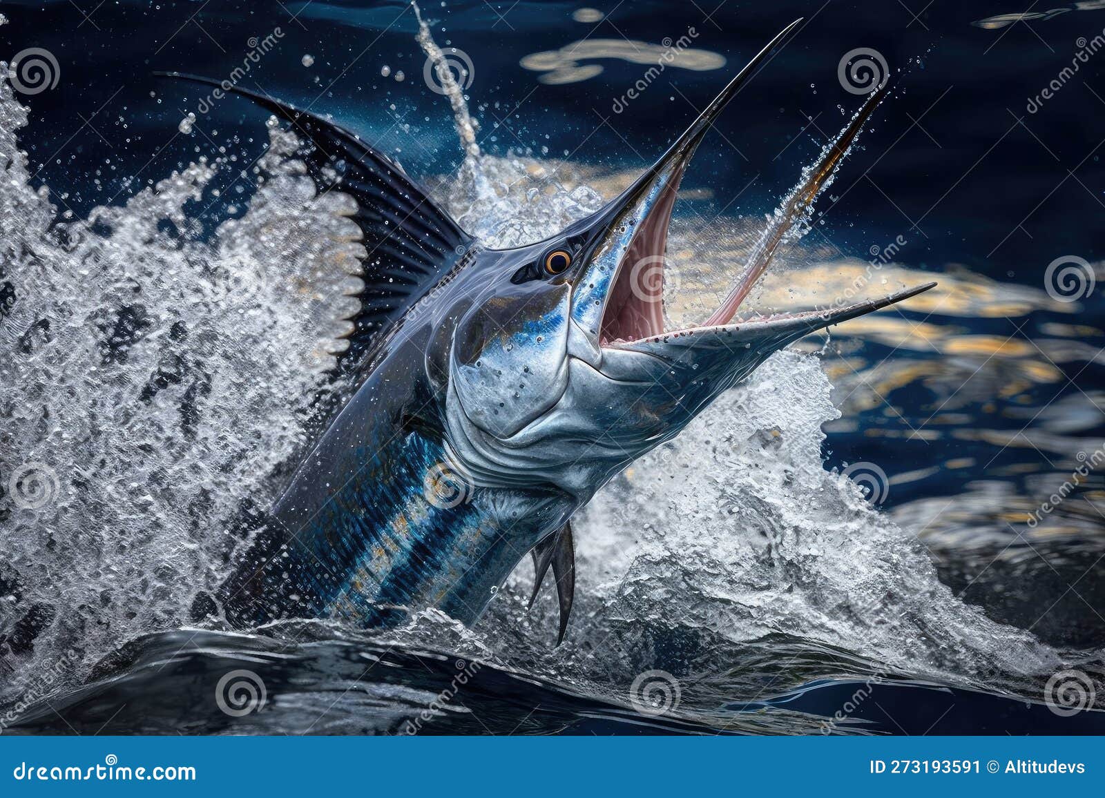 Close-up of Marlin Breaching the Water Surface, Its Mouth Wide Open ...